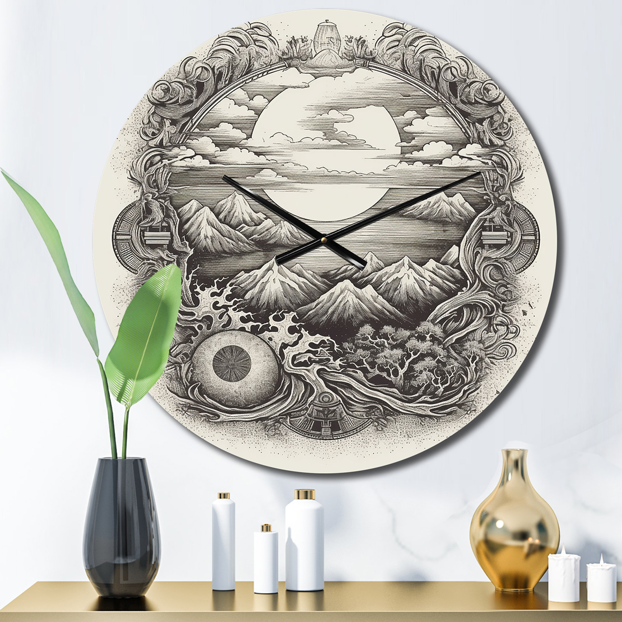 Design Art Timeless Asian Landscape Metal Wall Clock | Wayfair