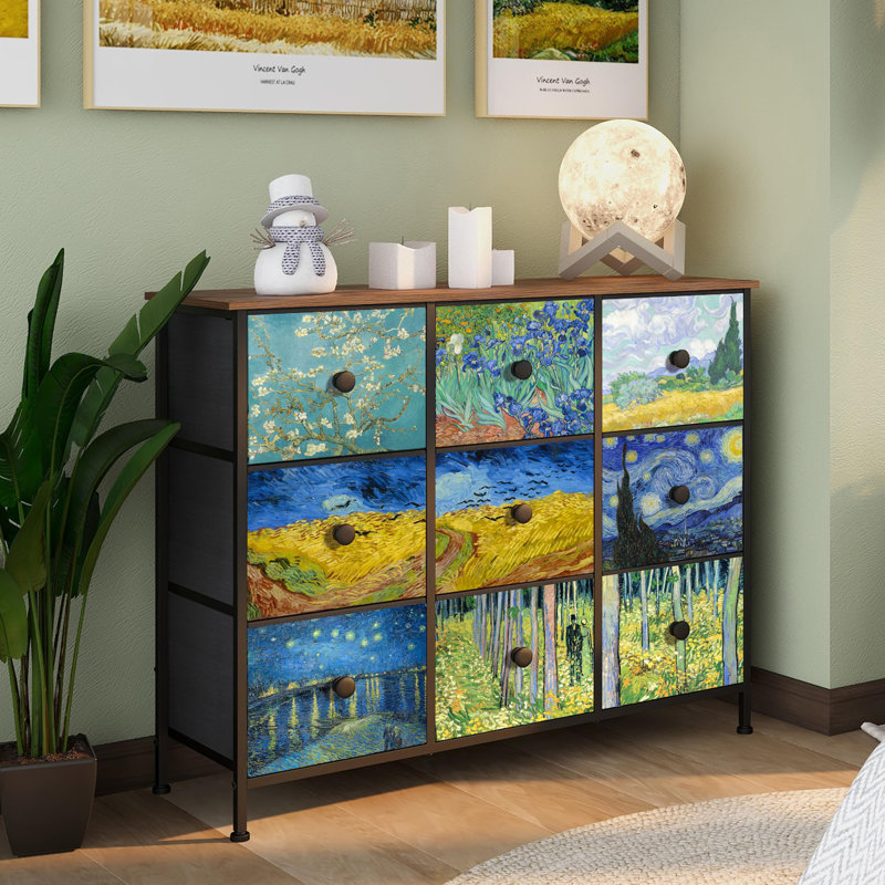 Rafaelo Mobilia 9 Fabric Drawer Bedroom Dresser With Abstract Patterns ...
