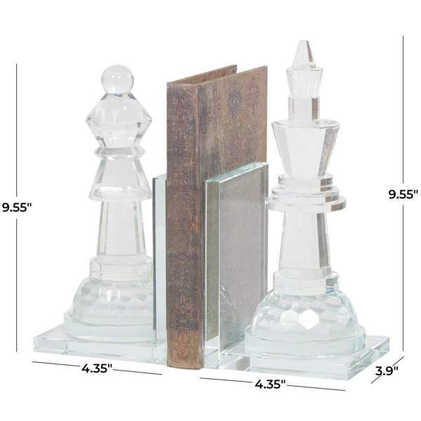 Rosdorf Park Crystal Oversized Chess Decorative Clear Bookends with Cut ...