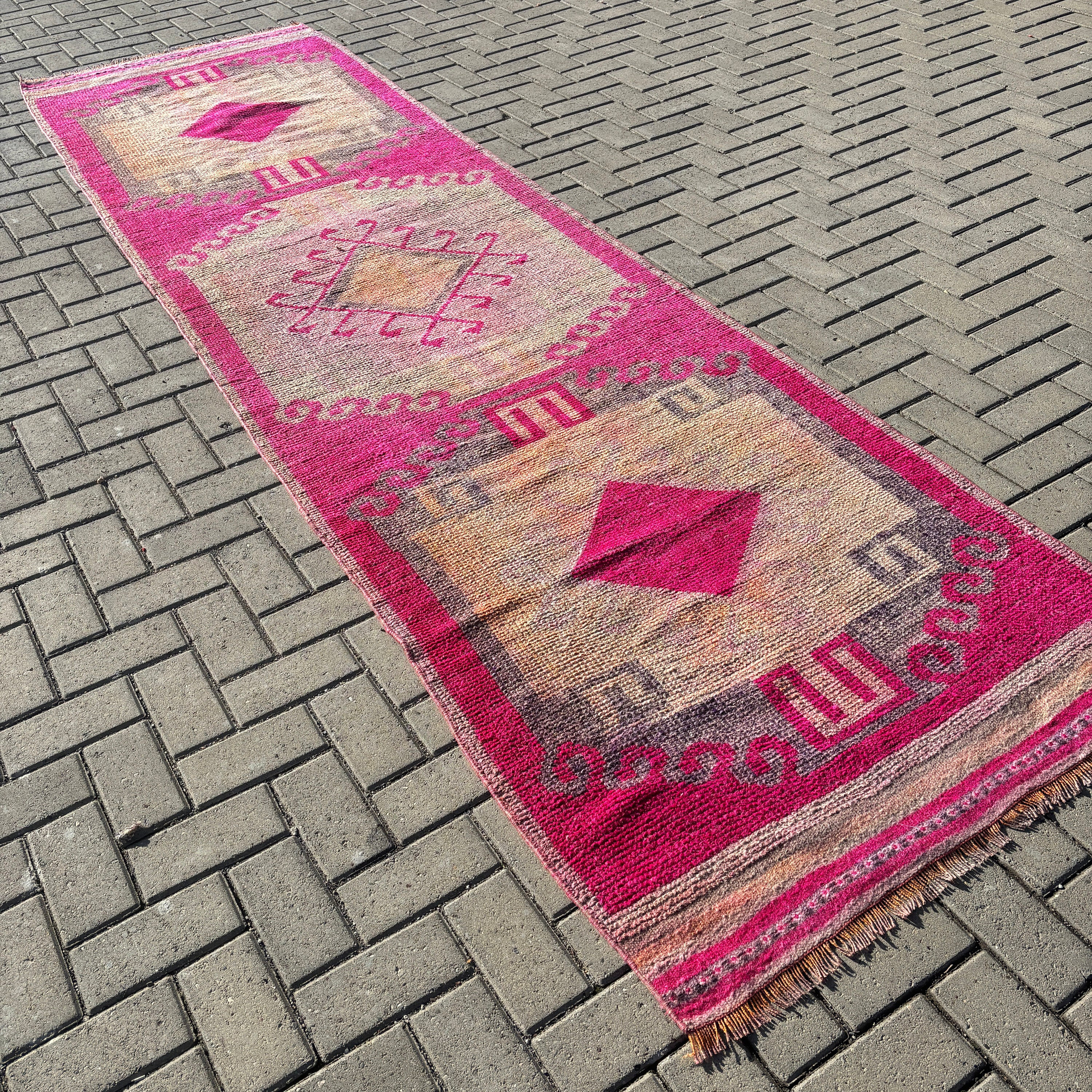 Union Rustic Bohemian Runner Rug, 3.4x12.2 Ft Pink Geometric Rug | Wayfair