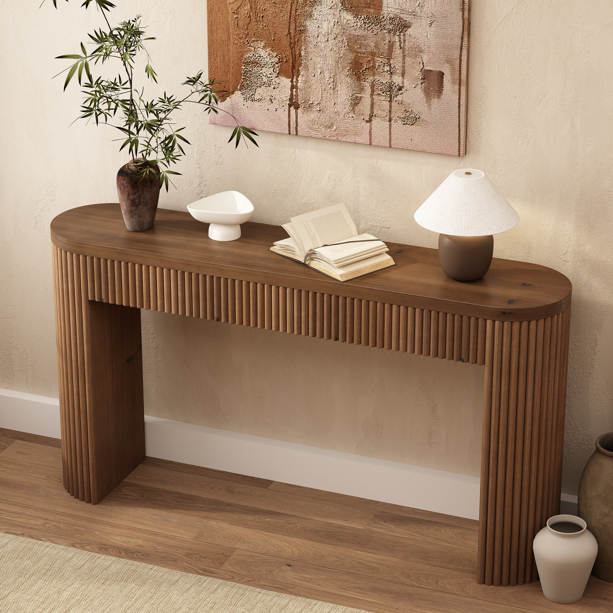 Millwood Pines Gennari 55'' Fluted Solid Wood Console Table with 1 ...