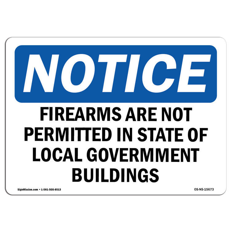 SignMission Notice Firearms Not Permitted State Buildings Sign ...
