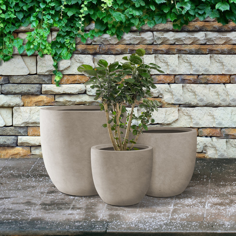Kante 3 Piece 18", 14", and 10"W Round Planters, Outdoor Indoor Modern ...