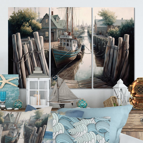 Breakwater Bay Rustic Port With A Fishing Boat V " Rustic Port With A ...