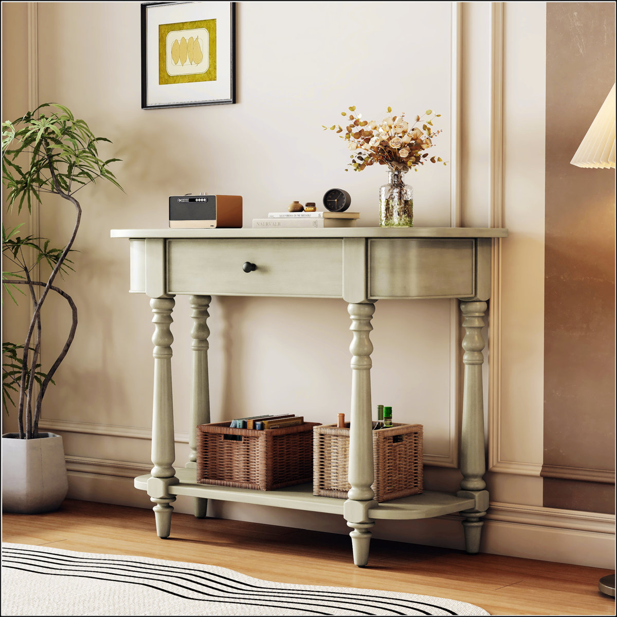 Alcott Hill® Narrow Console Table With Curved Corner,Entryway Table ...