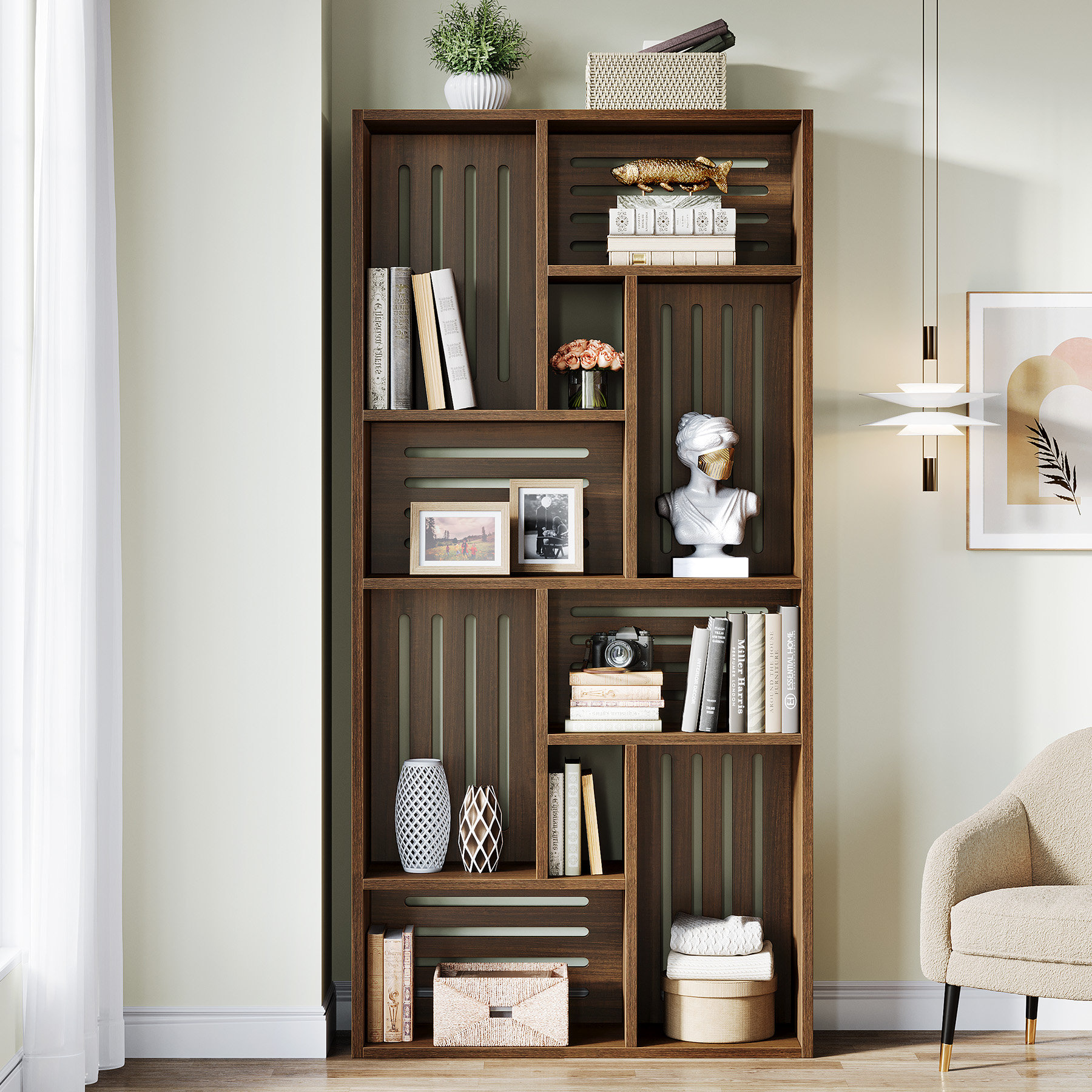 Ebern Designs 70.9" Tall Bookcase, 6-Tier Bookshelf With Back Panel For ...