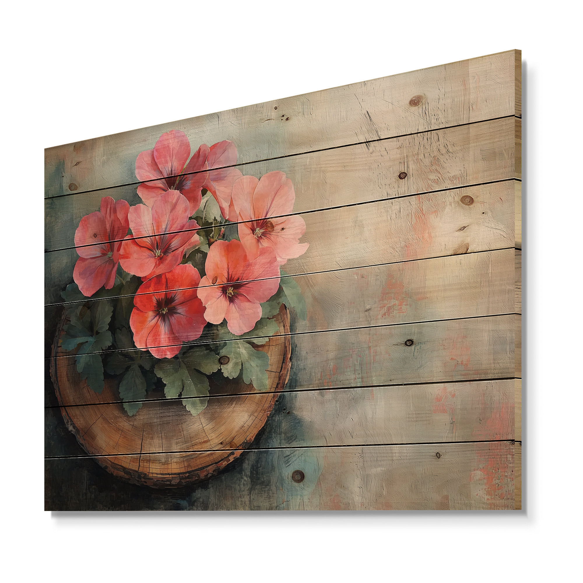 Winston Porter Geraniums Flowers On A Top Of Wooden Slide - Geraniums ...