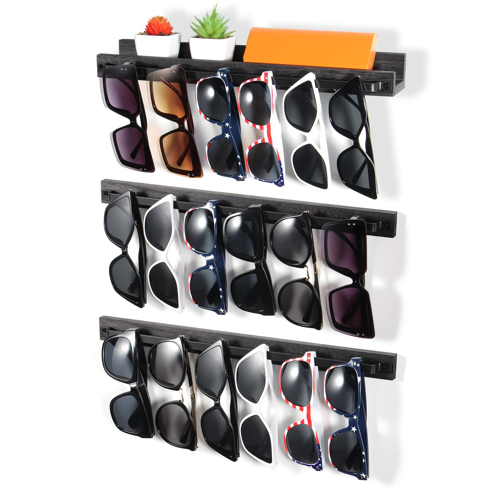 Latitude Run® Sunglasses Holder Organizer 3 Pack: Wood Wall Mounted ...