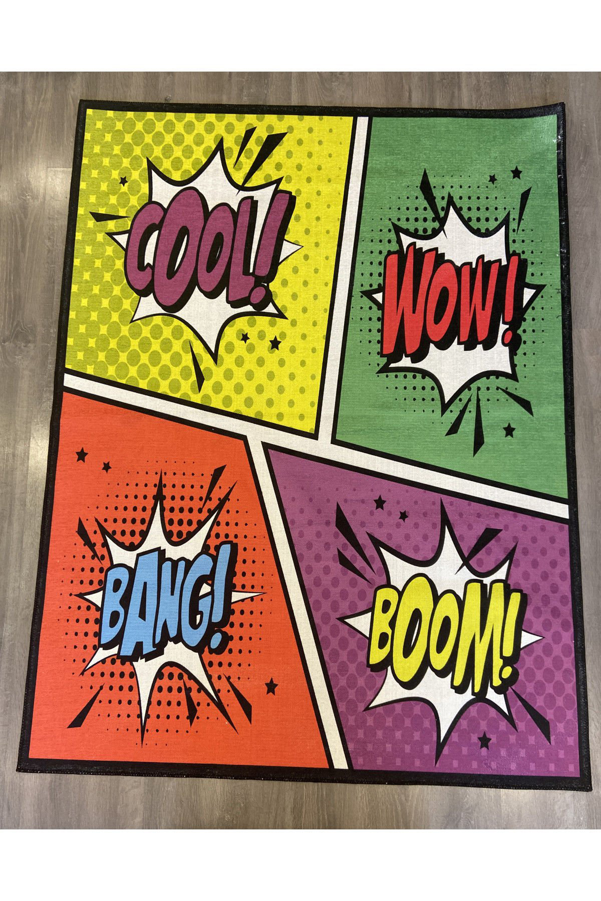 Dakota Fields Pop Art "Cool Wow Bang Boom" Text Rug | Wayfair