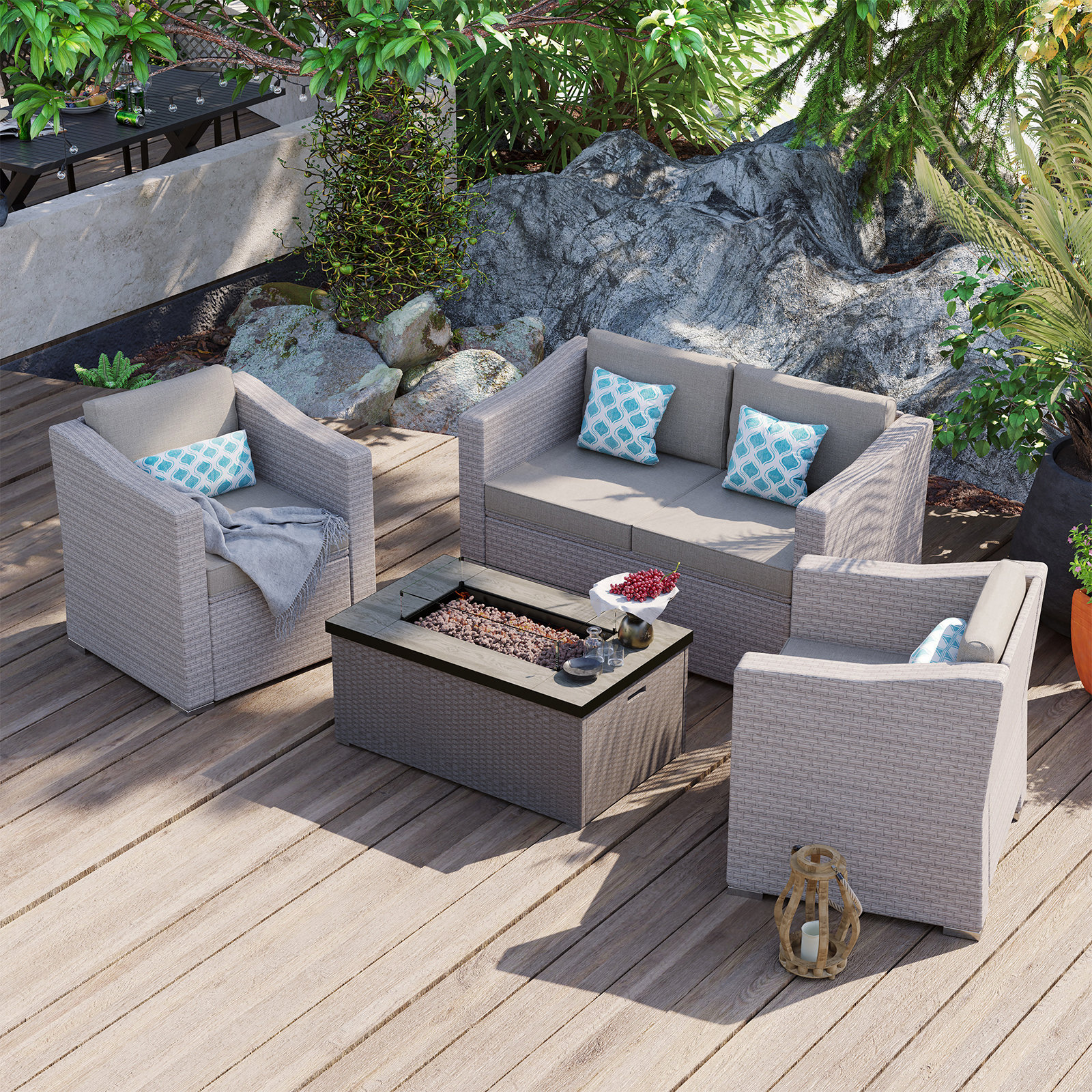 Rosecliff Heights Adrian 5 Piece Rattan Multiple Chairs Seating Group ...