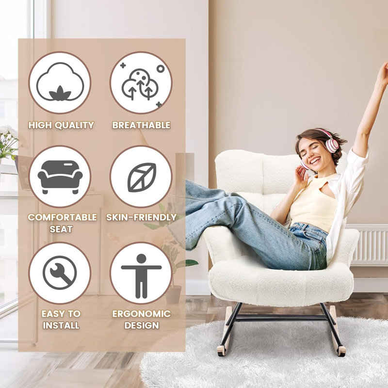 George Oliver Nursery Rocking Chair Teddy, Upholstered Glider Rocker ...