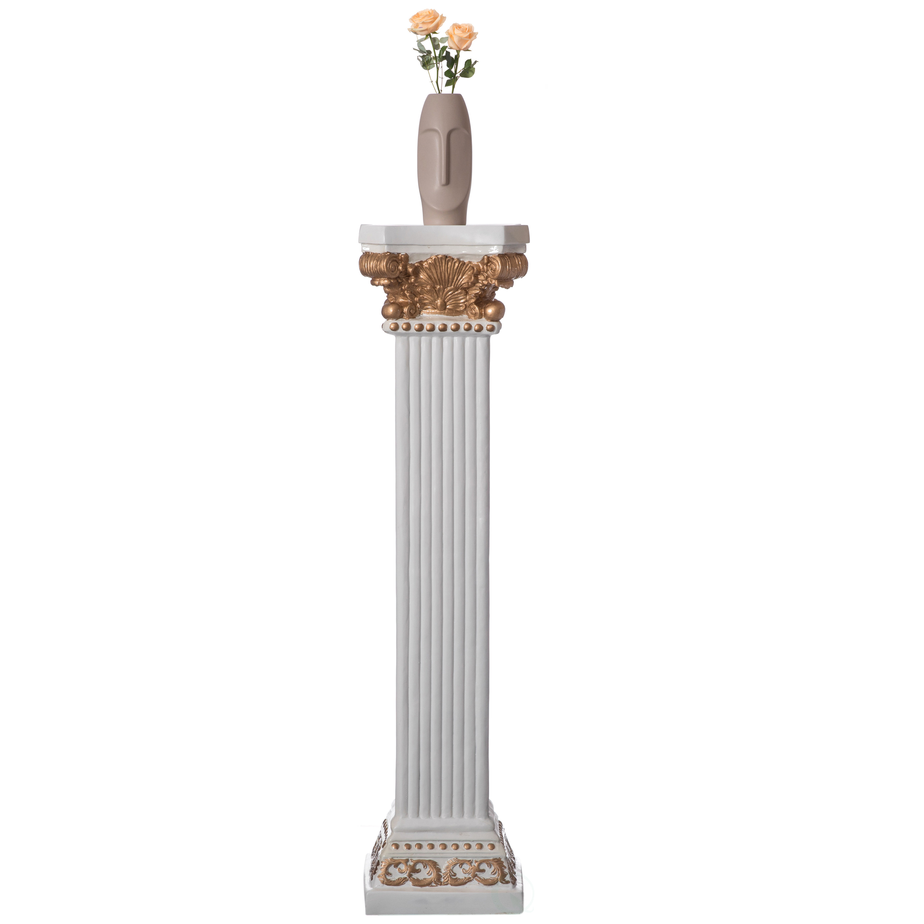 Uniquewise Fiberglass White and Gold Plinth Roman Piller Pedestal Vase ...