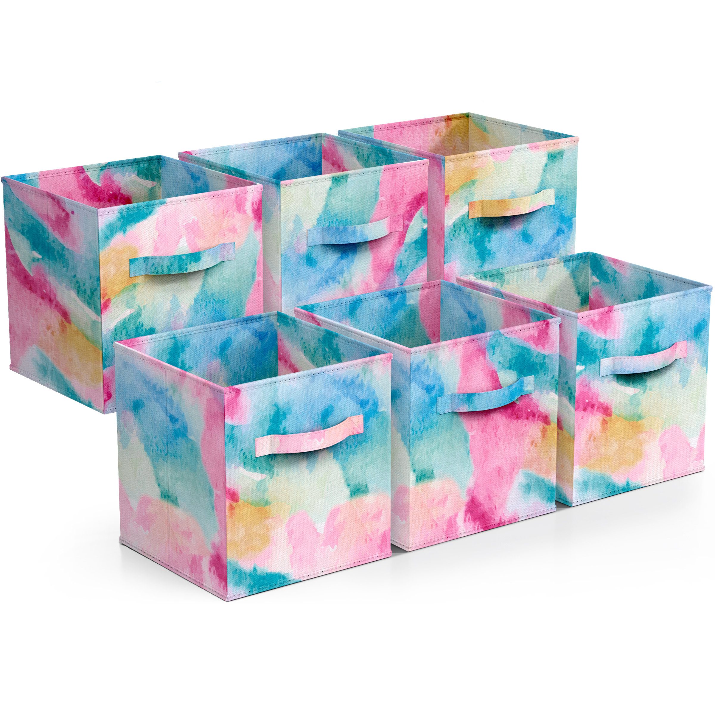 Sorbus 6 Pack 11" Foldable Storage Cubes with Handles in Watercolor Tie ...