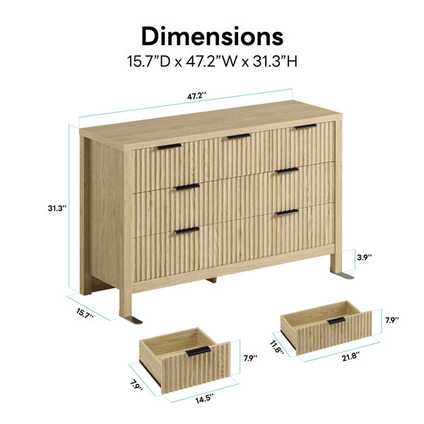 Latitude Run® Fluted 7 Drawers Dresser For Bedroom, Modern Chest Of ...
