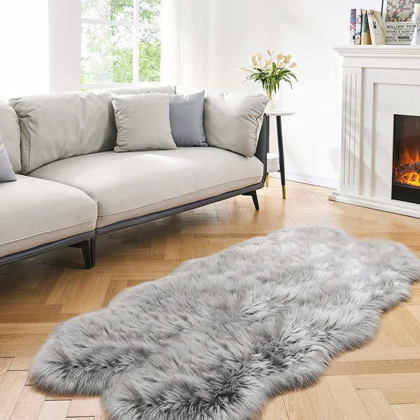 Everly Quinn Gray Novelty Faux Sheepskin Fur Shag Area Rug & Reviews ...