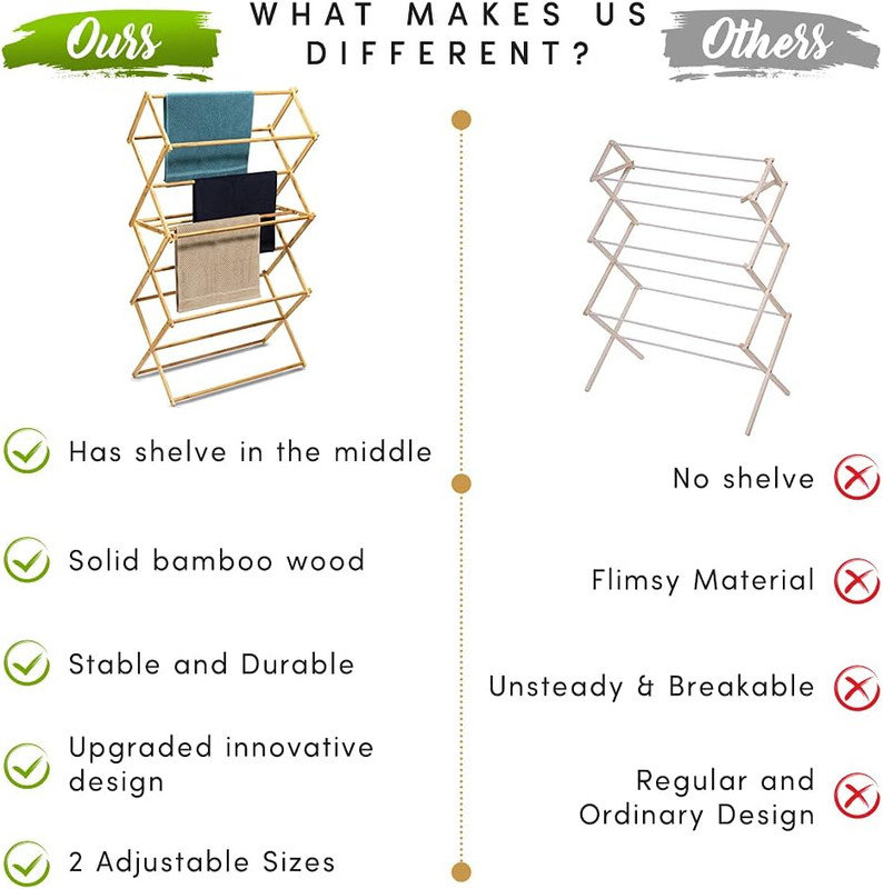 Novond Bamboo Laundry Drying Rack for Clothes, Wood Clothing Dryer ...