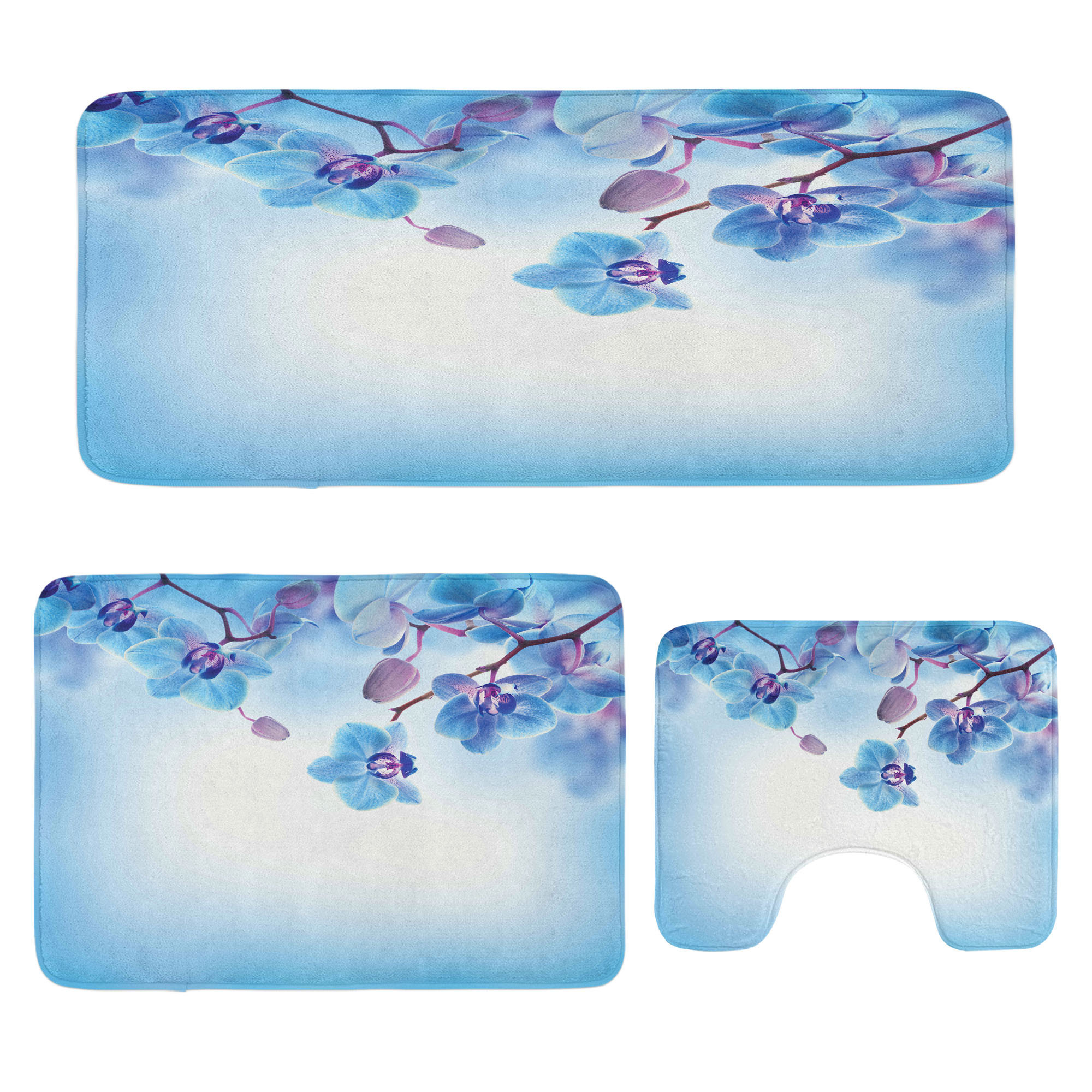 East Urban Home Flower Bathroom Rug Set 3 Pieces U-Shape & Rectangle ...