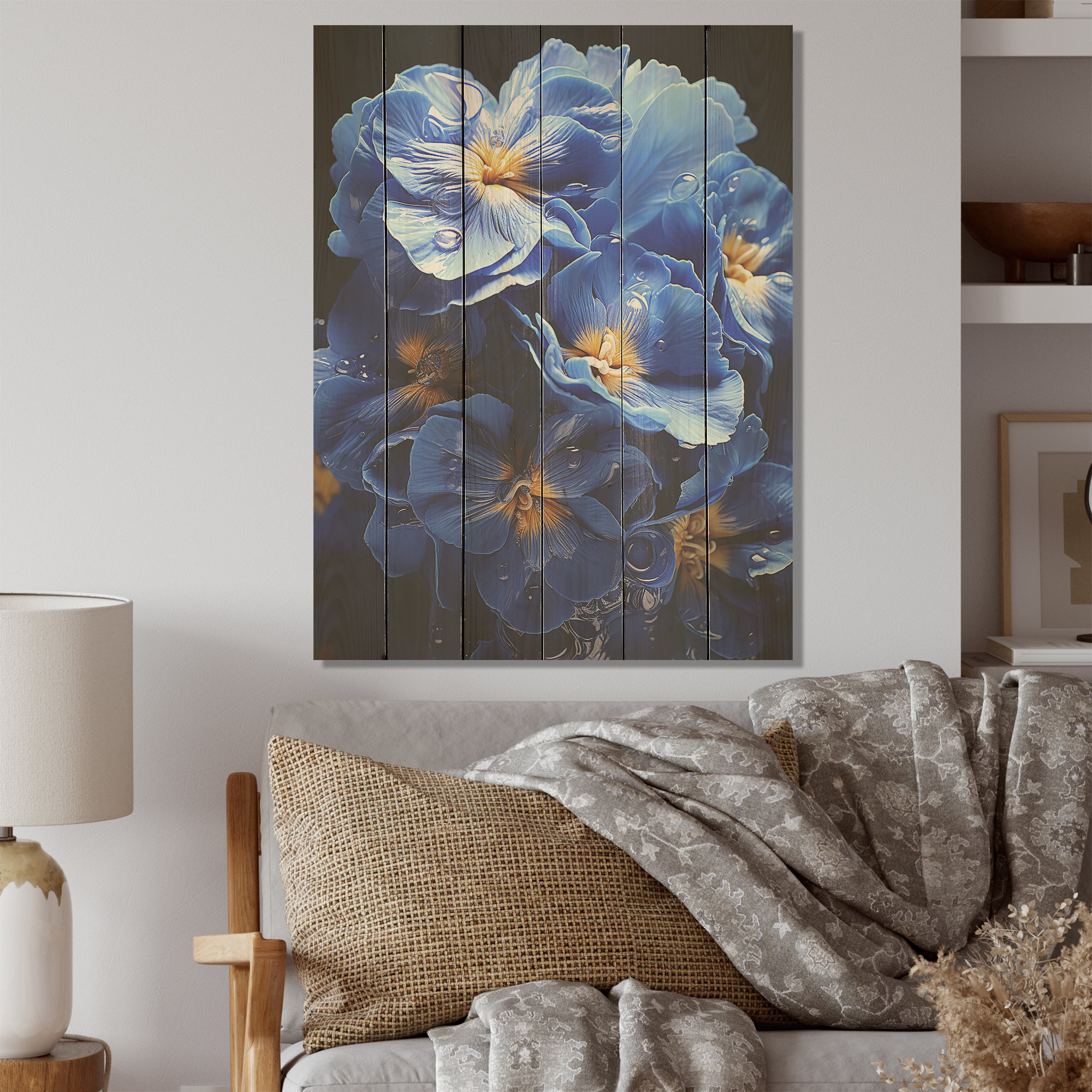 Lark Manor™ Midnight Indigo Pansy Wonders - Pansies Wood Art On Natural Pine Wood | Wayfair