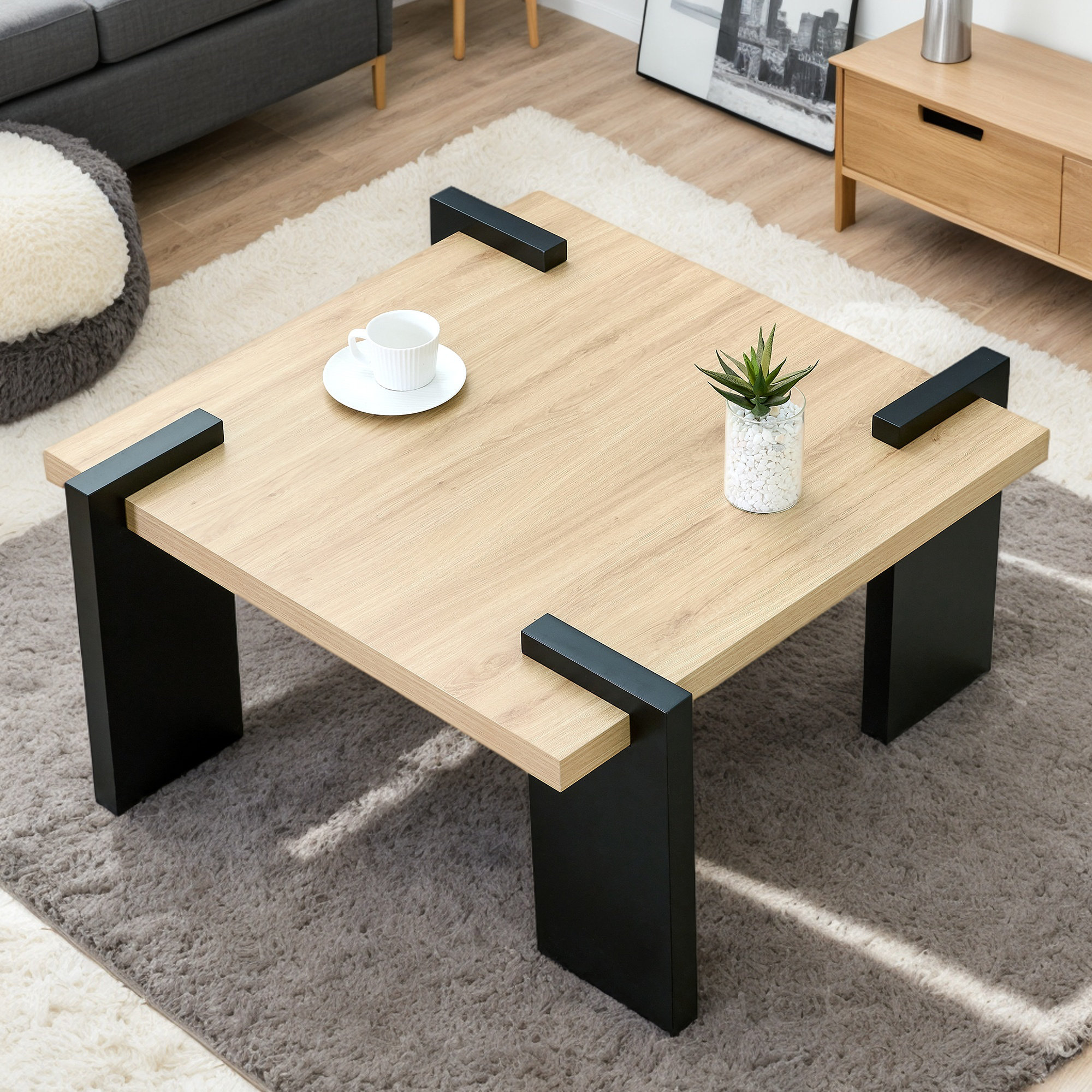 Ebern Designs Modern Minimalist Natural Finish Coffee Table - Square ...