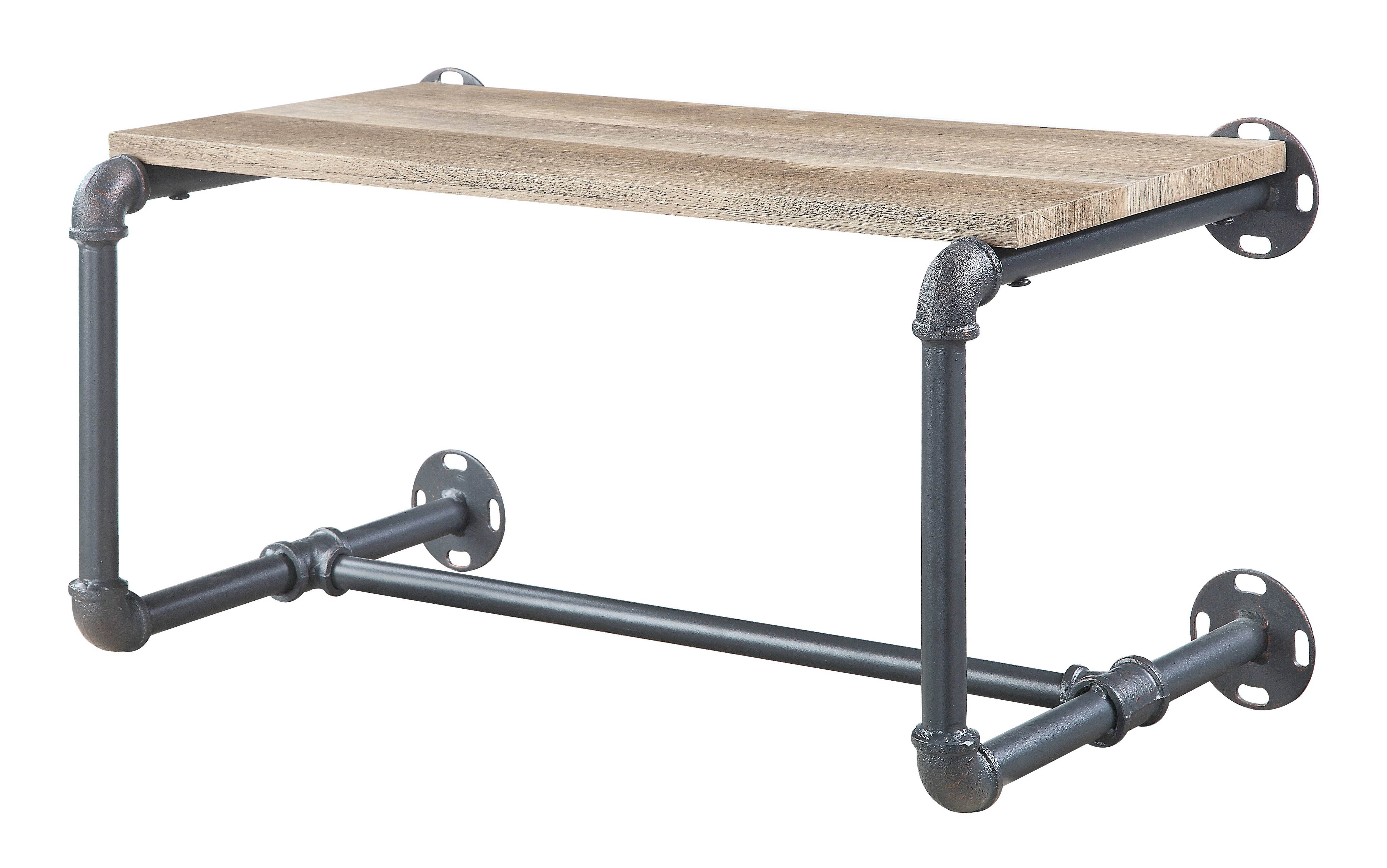 Williston Forge Mankato Oak and Sandy Grey Wall Rack with Shelf | Wayfair