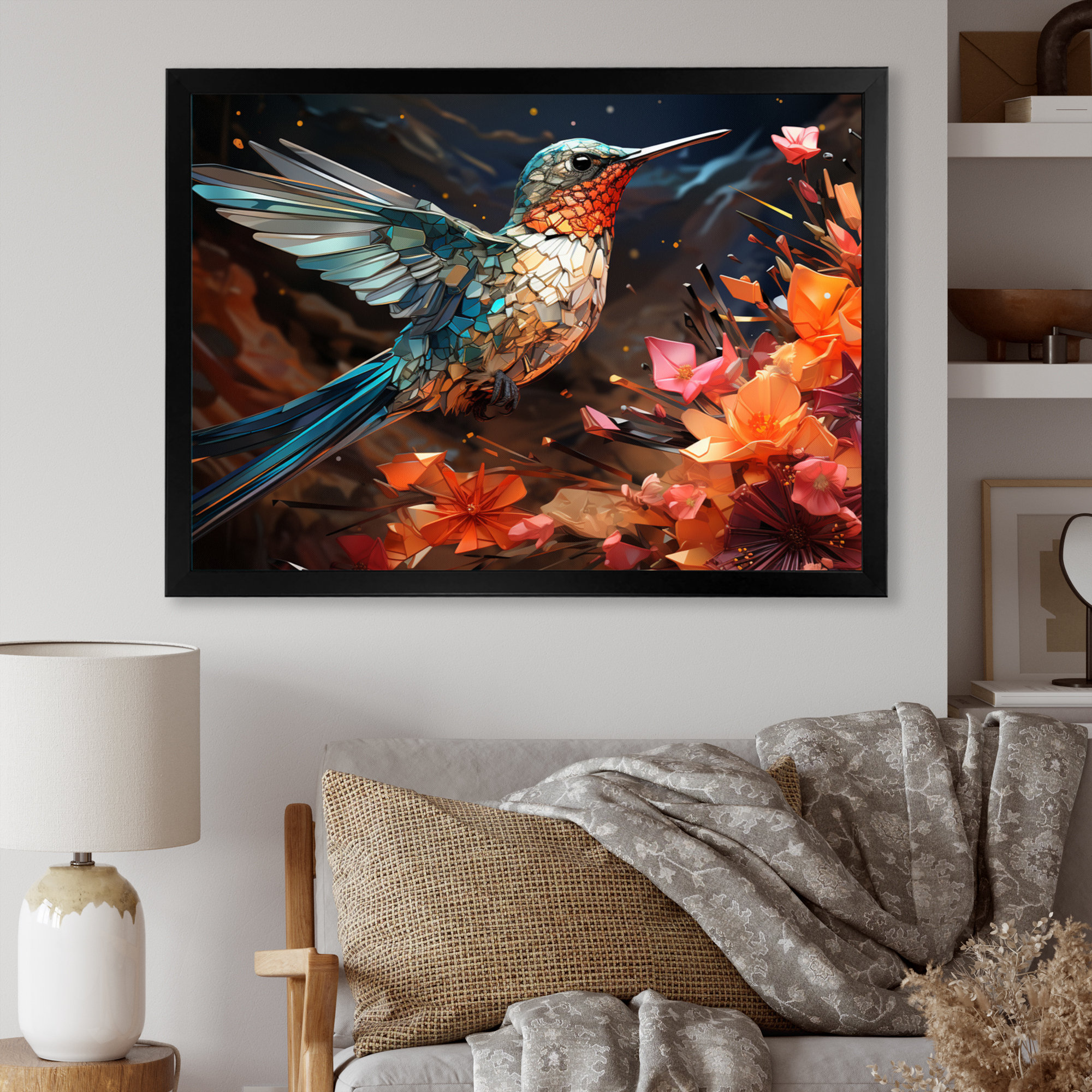 Red Barrel Studio® Teal Orange Hummingbird Enchanting Hum Geometric II ...
