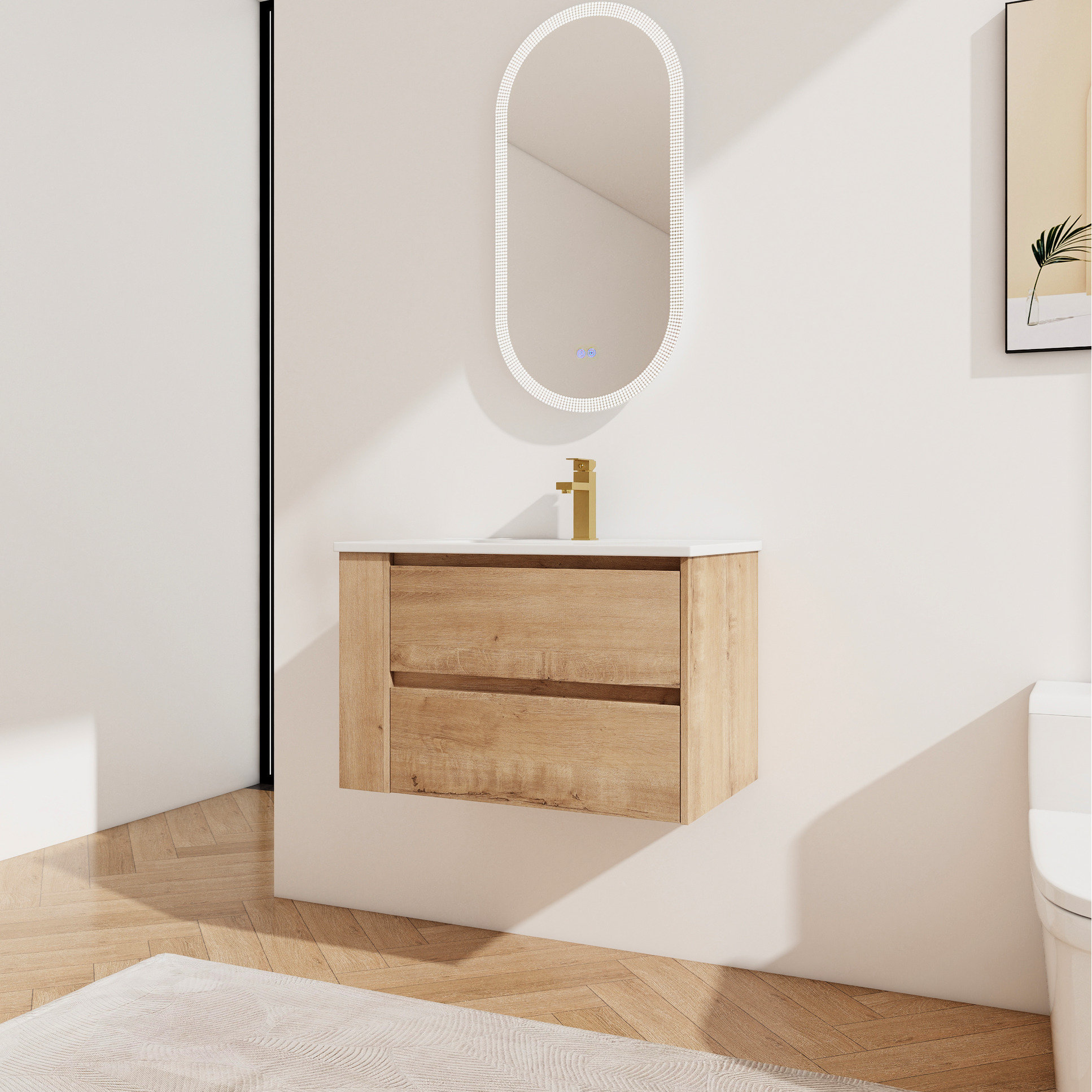 Hokku Designs Meuble-lavabo mural 36 po, poignée invisible biseautée à ...