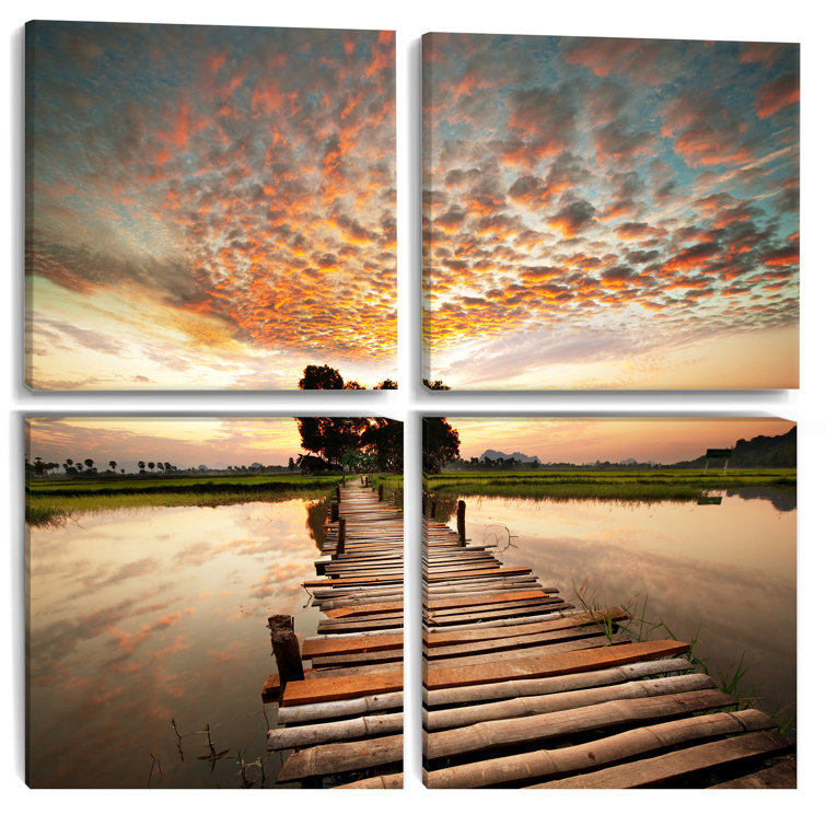 Latitude Run® Makeshift Wooden Pier Over River - Pier & Bridge Canvas ...