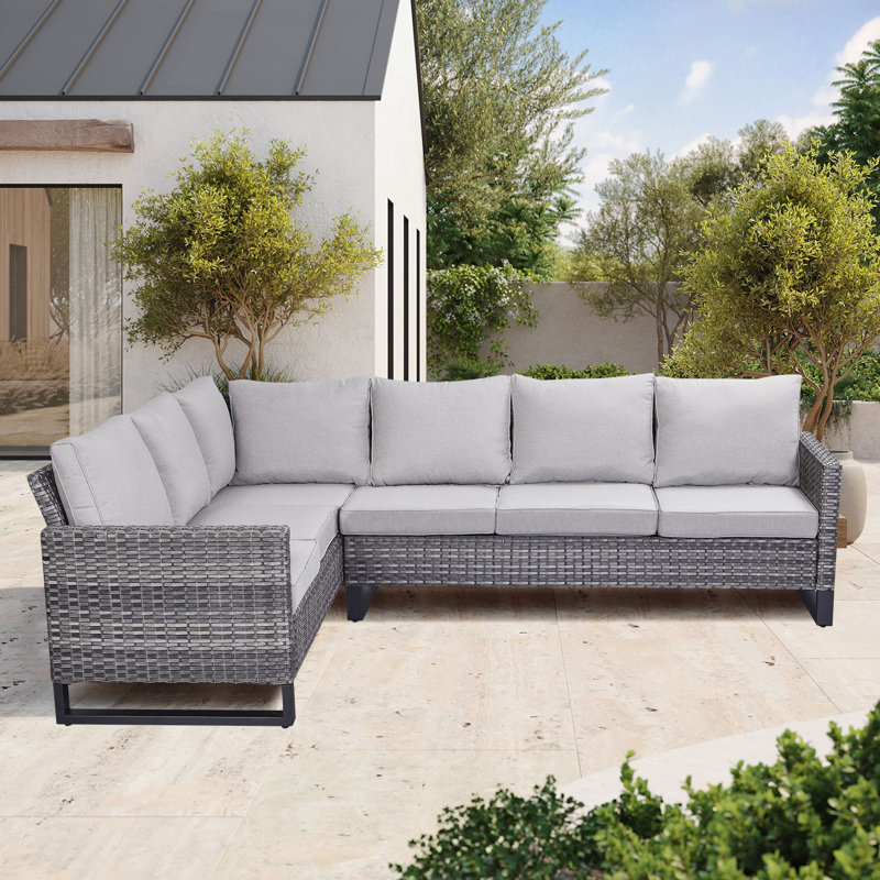 Latitude Run® Nazime 105.1" Wide Outdoor Wicker Patio Sectional with ...