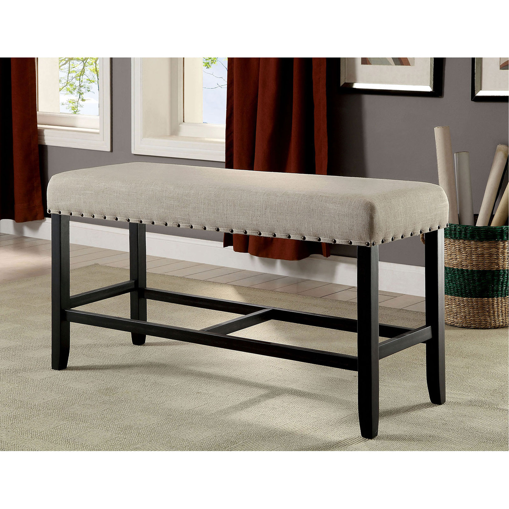 Lark Manor™ Rustic Charm Linen Like Fabric 1Pc Counter Height Bench ...