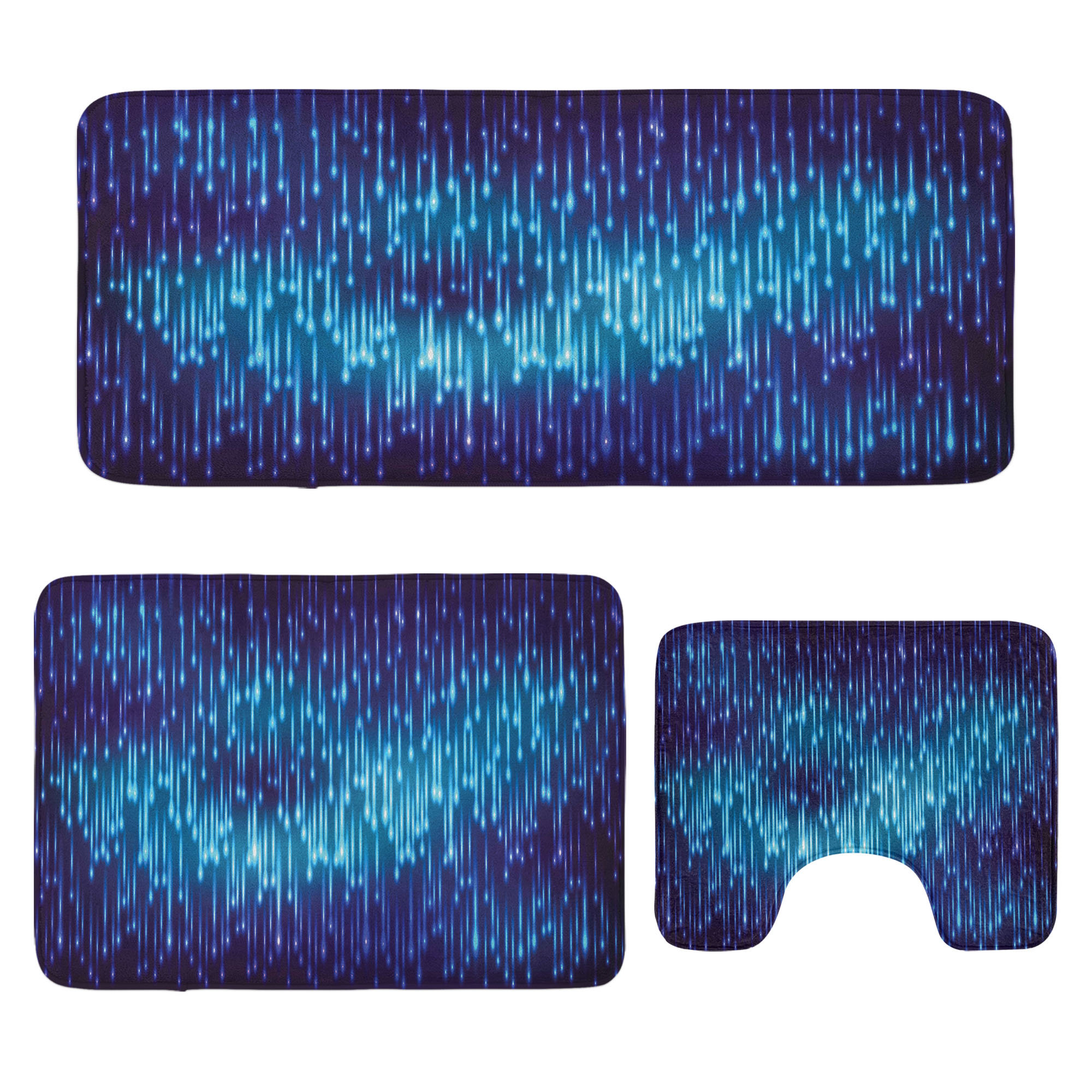 East Urban Home Blue Bathroom Rug Set 3 Pieces U-Shape & Rectangle Mats ...