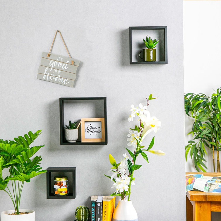 Harbour Housewares Modern Box Floating Wall Shelves - 25cm - Black ...
