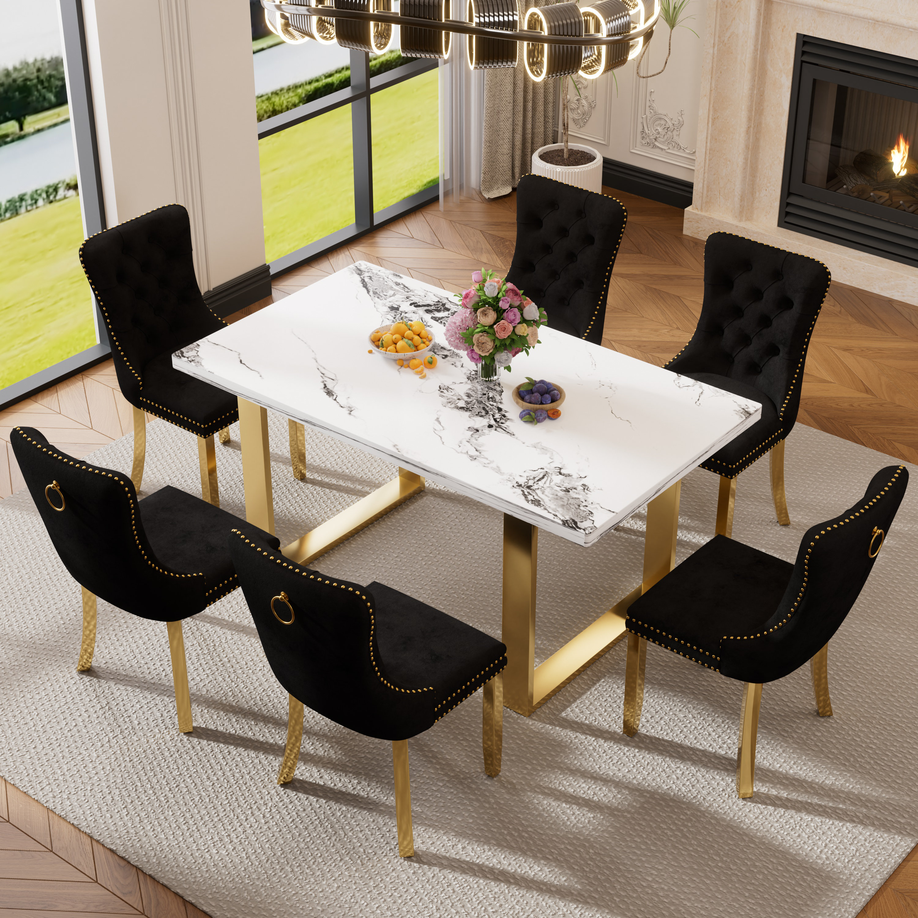 House of Hampton® Elegant Marble MDF Dining Table Set | Wayfair