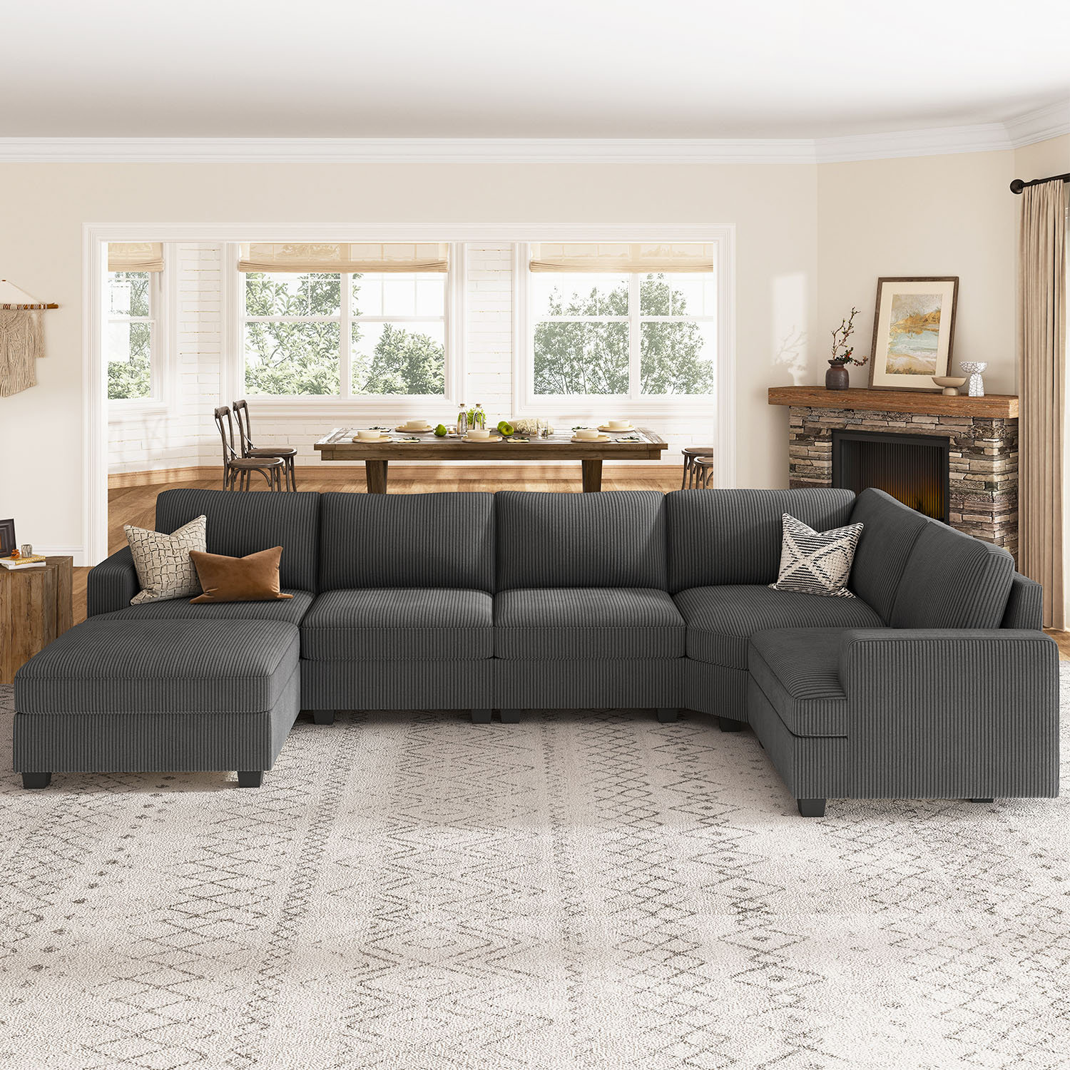 Hokku Designs Zanavia U Shaped Corduroy Sectional Sofa Modular ...