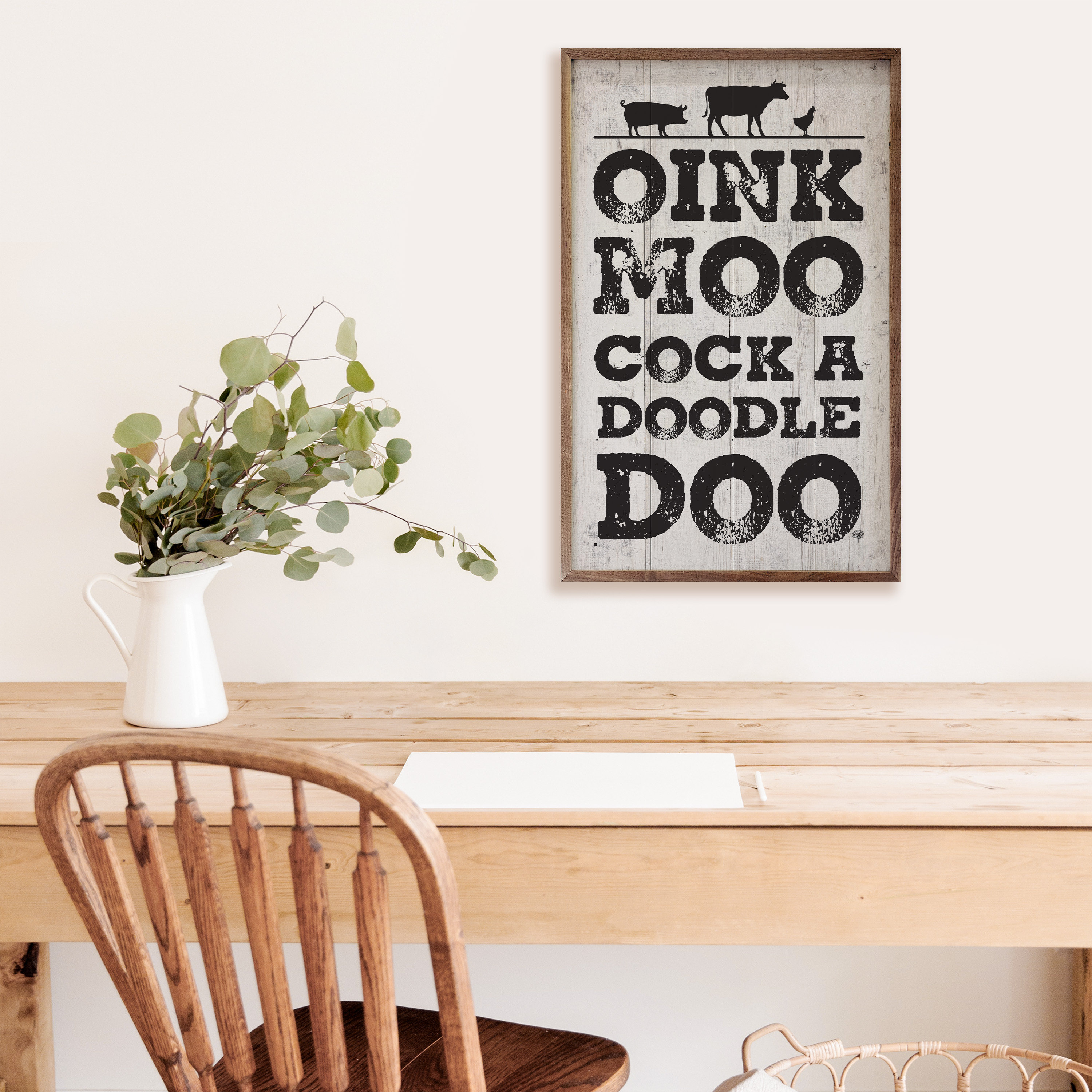 Gracie Oaks Oink Moo Cock A Doodle Doo Pig Cow Chicken Whitewash | Wayfair