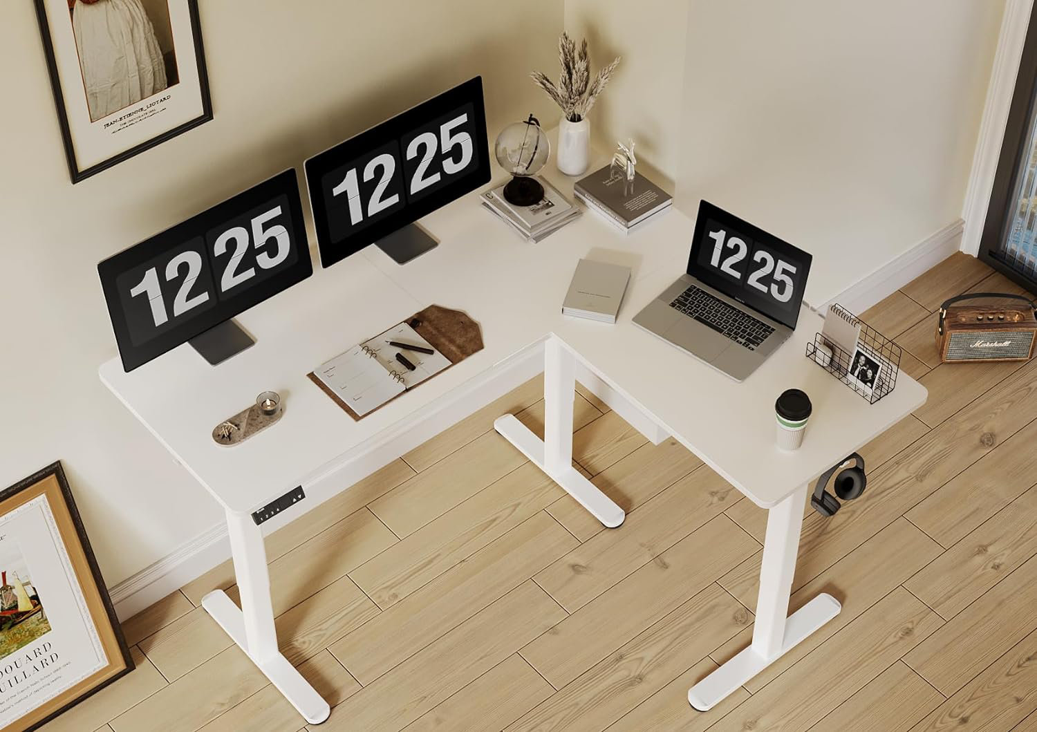 Inbox Zero L Shaped Electric Standing Desk With Dual Motor, Adjustable ...