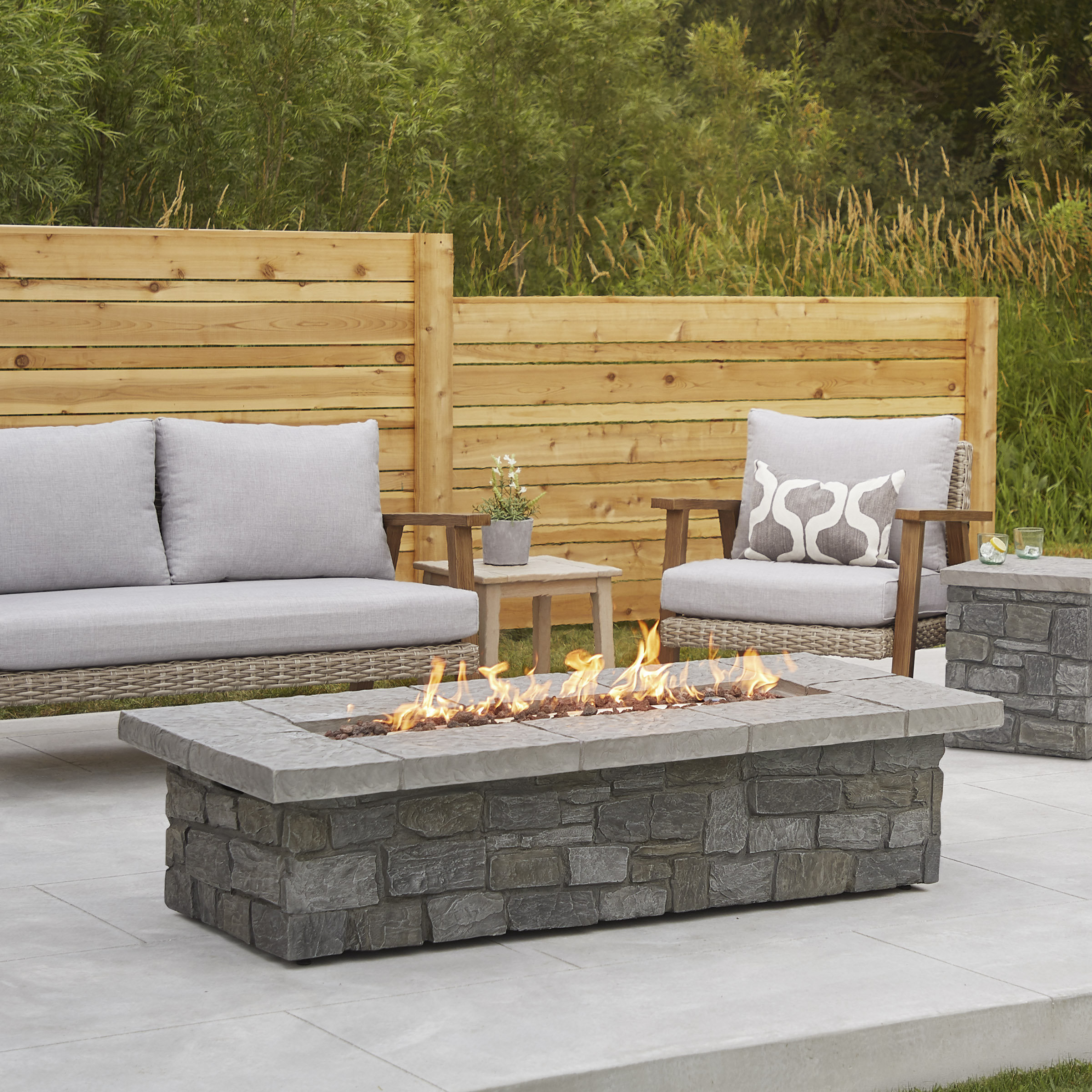 Real Flame SEDONA Rectangle Concrete Propane or Natural Gas Fire Pit ...