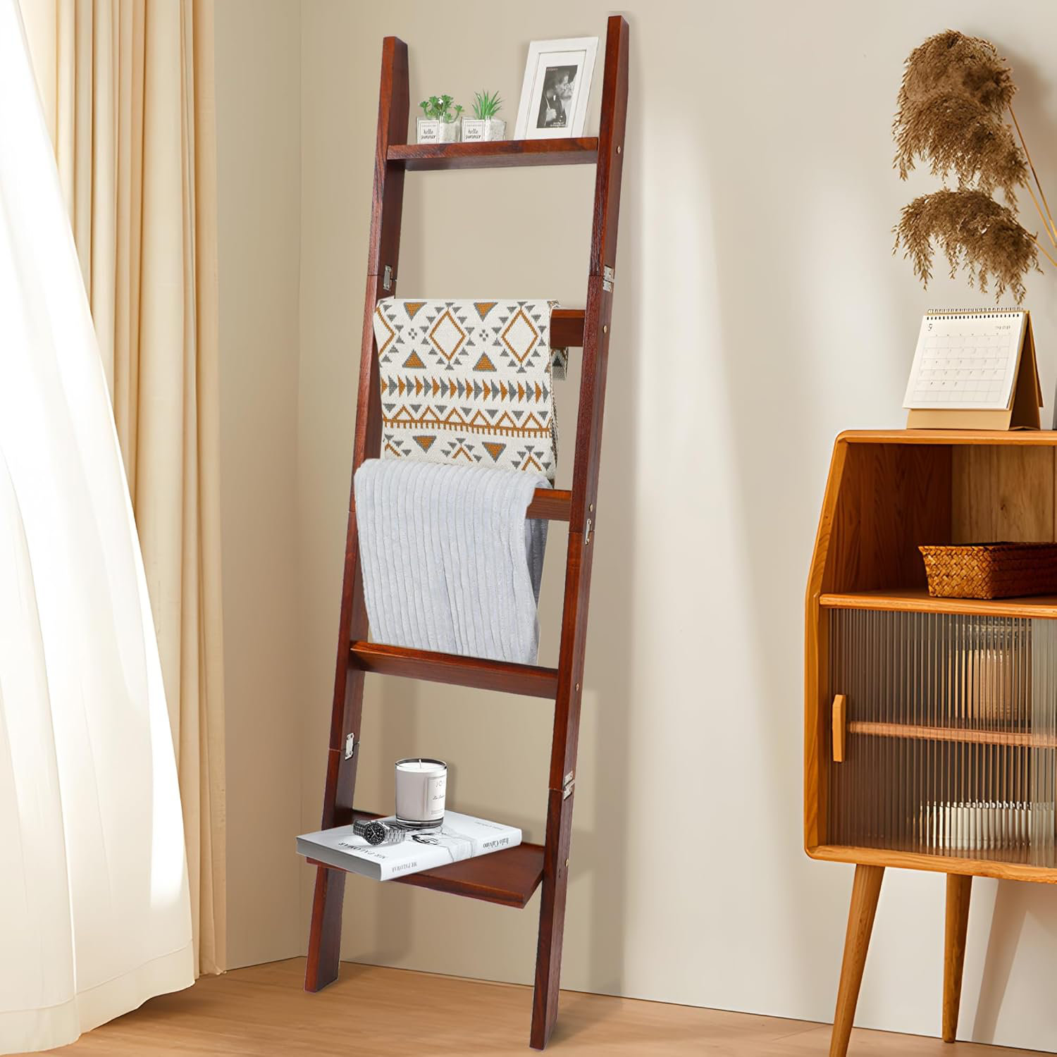 Latitude Run® 67" Wooden Blanket Ladders For The Living Room,5-Tier ...