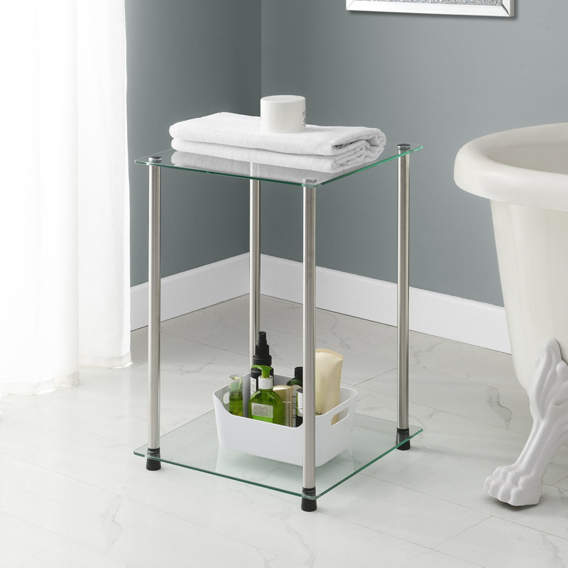 Ebern Designs Beckett Square Glass End Table with Stainless Steel Metal ...
