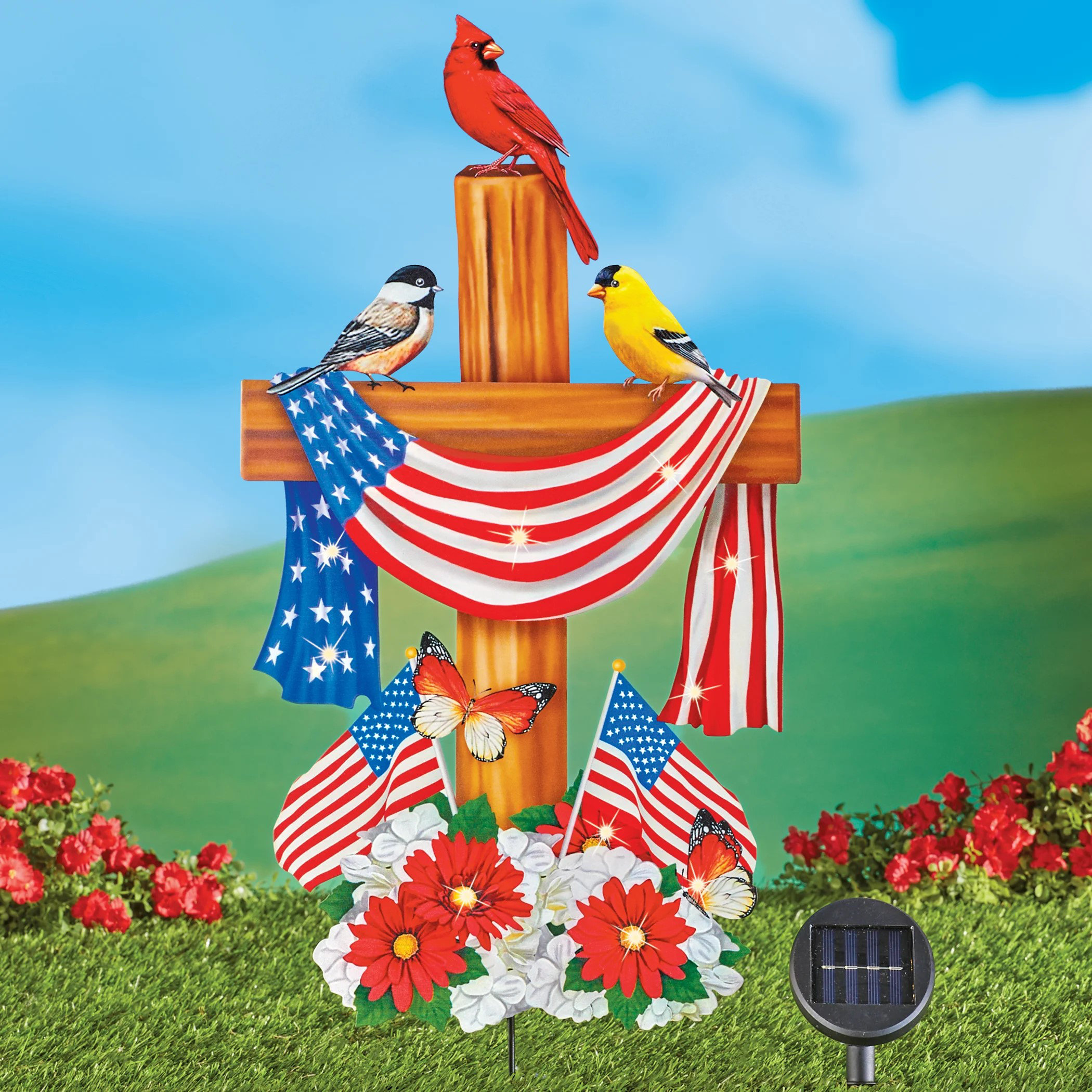 Arlmont & Co. LED Lighted Patriotic Birds on a Cross Garden Stake ...
