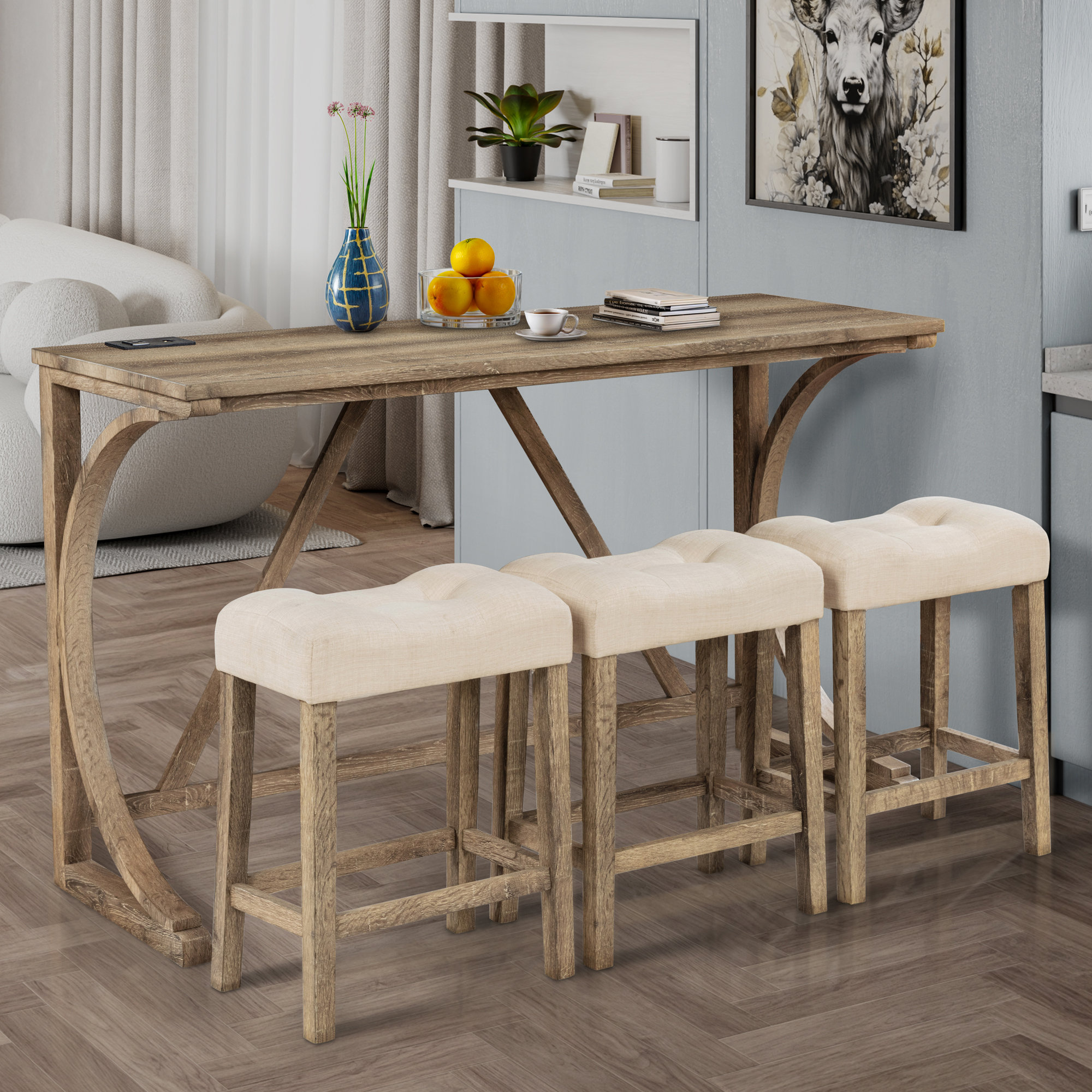 Lark Manor™ 4-piece Bar Table Set With USB Ports and 3 Padded Stools ...