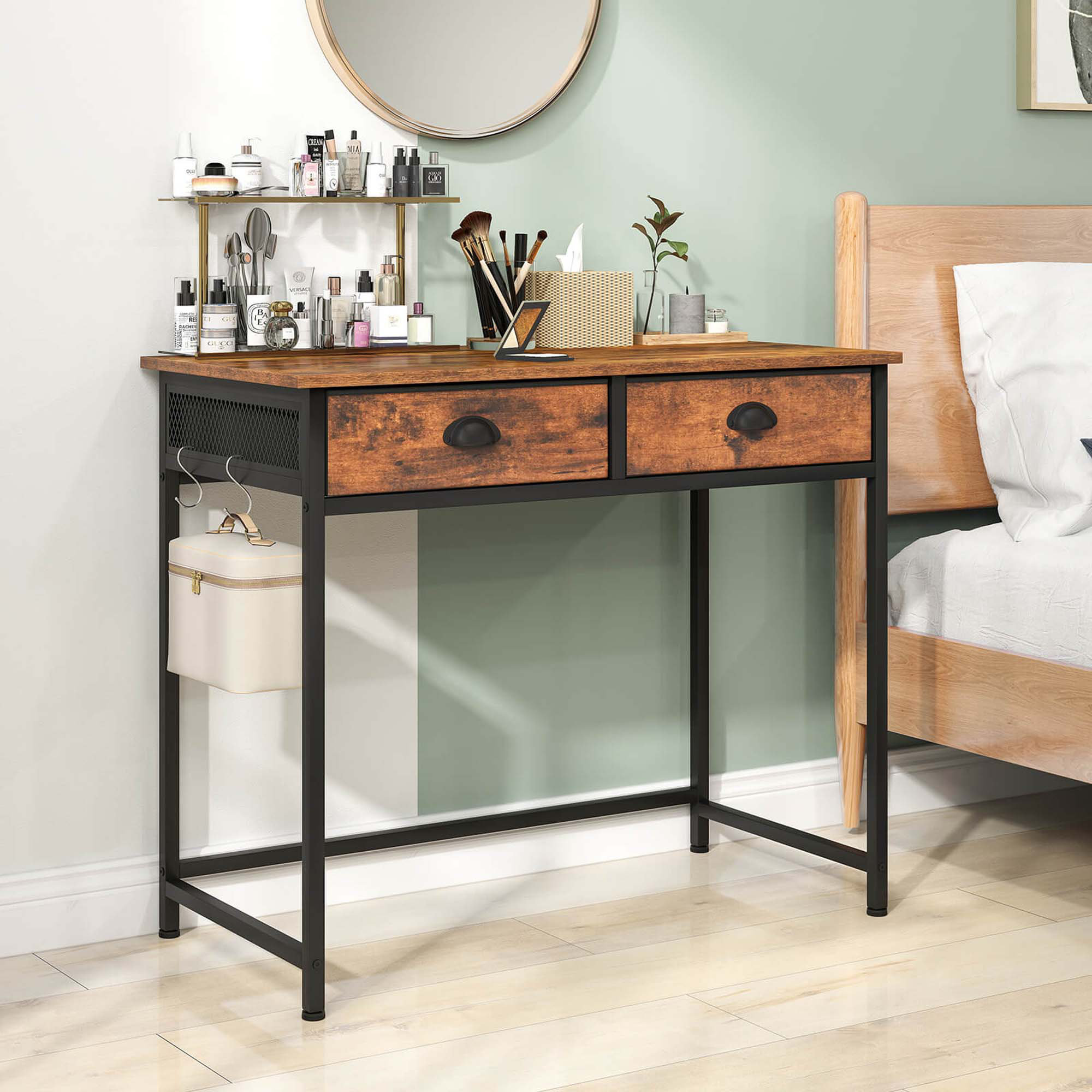 17 Stories Space Saving Home Computer Desk With 2 Fabric Drawers 4 ...