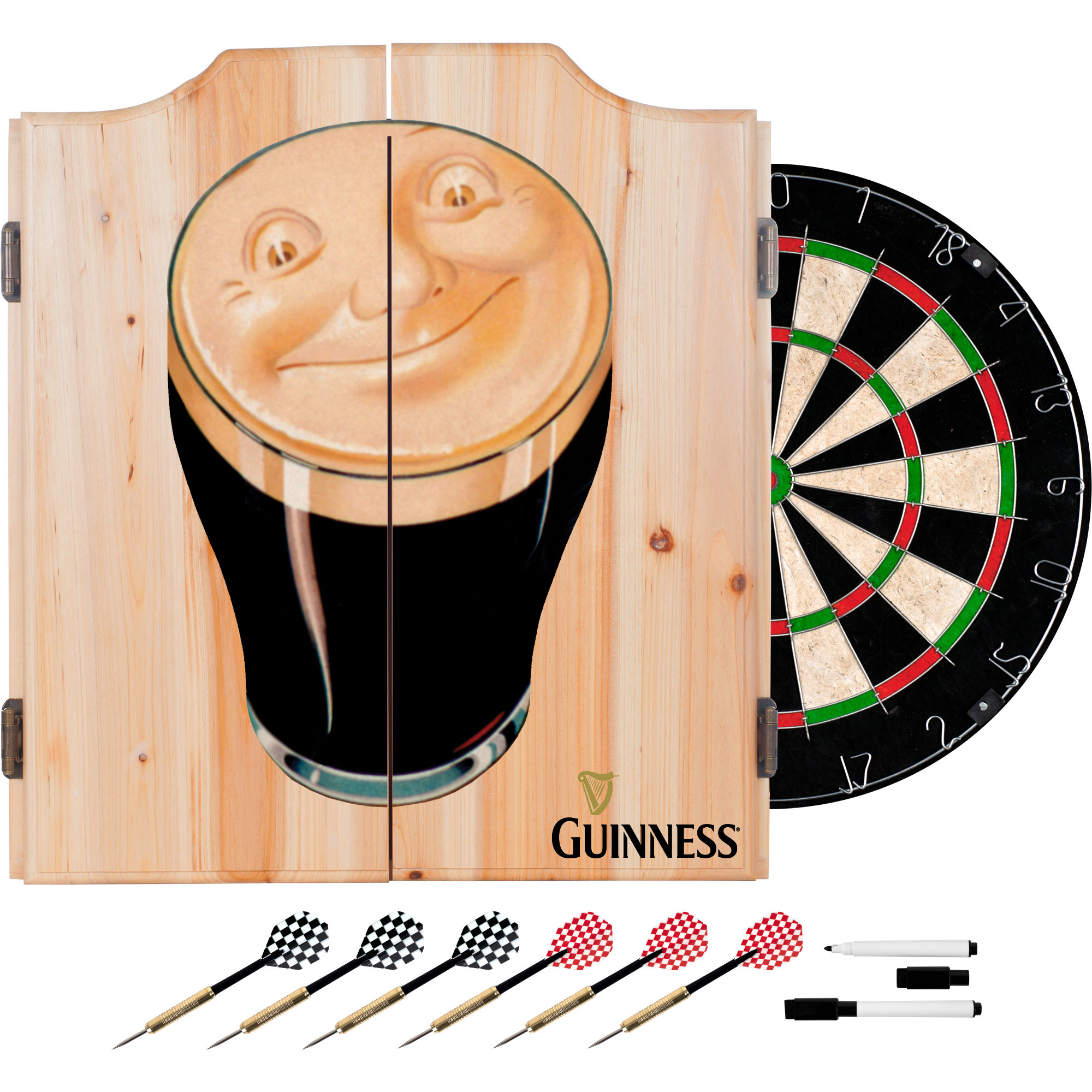 Trademark Global Guinness Smiling Pint Dartboard and Cabinet Set ...