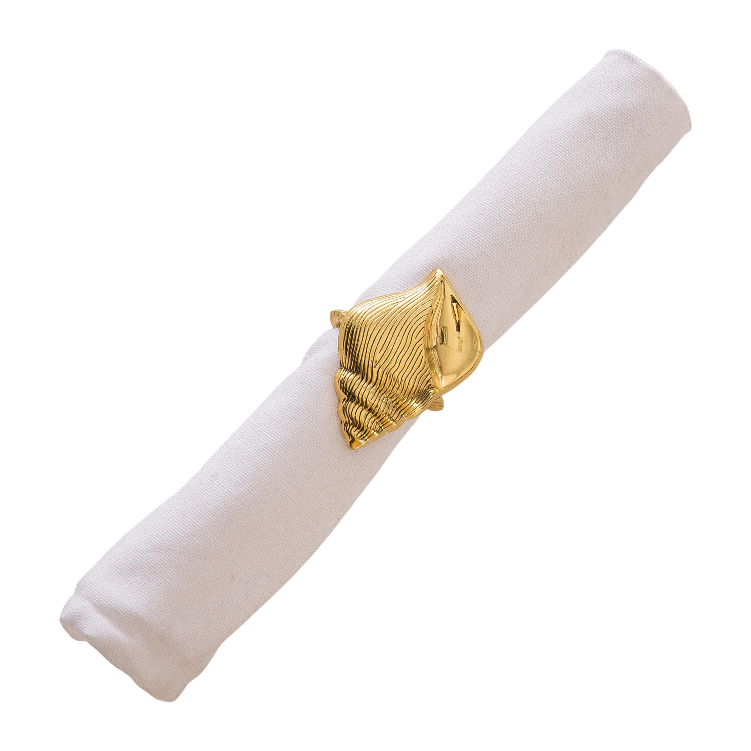 Highland Dunes Gold Conch Shell Napkin Rings Set of 4 | Wayfair