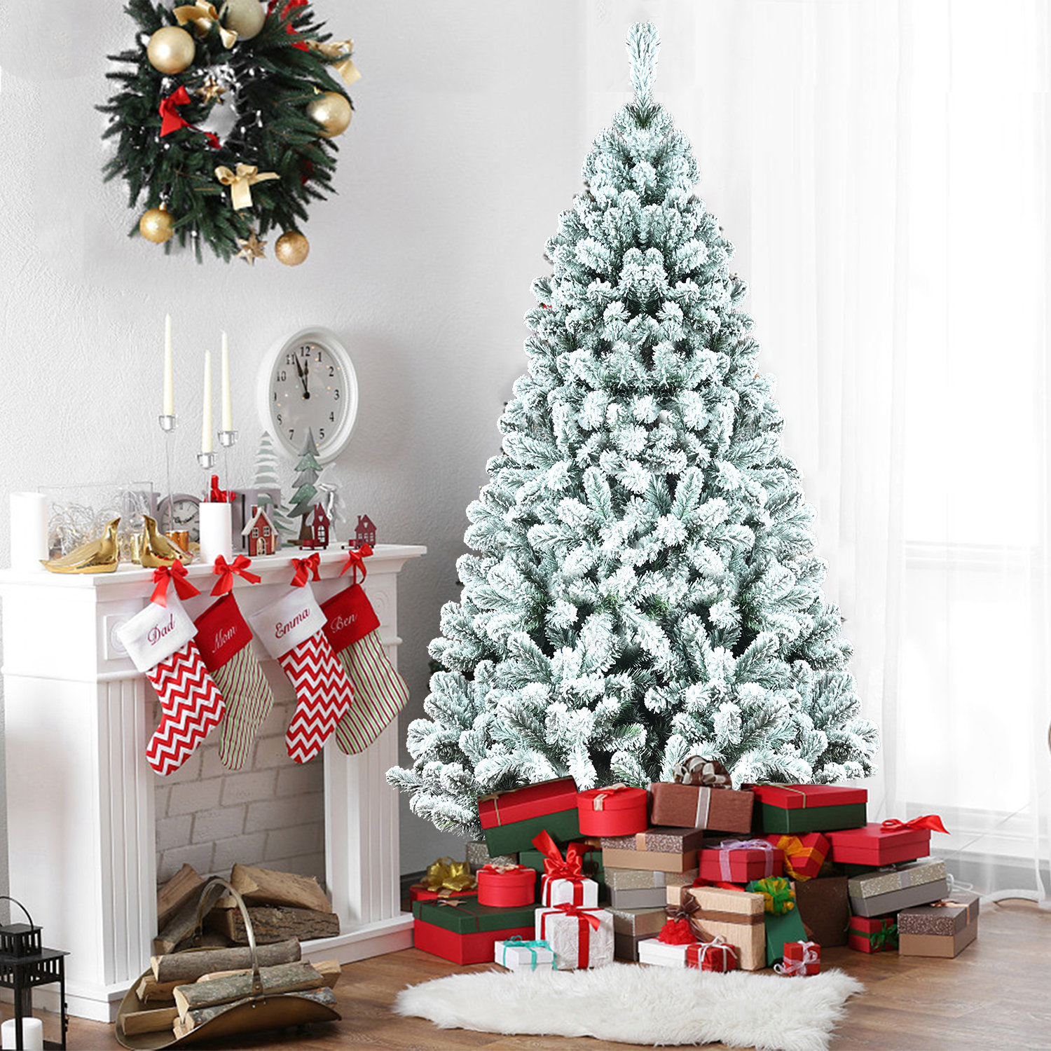 The Holiday Aisle® 6ft Snow Flocked Christmas Tree, 760 PVC Branch Tips ...