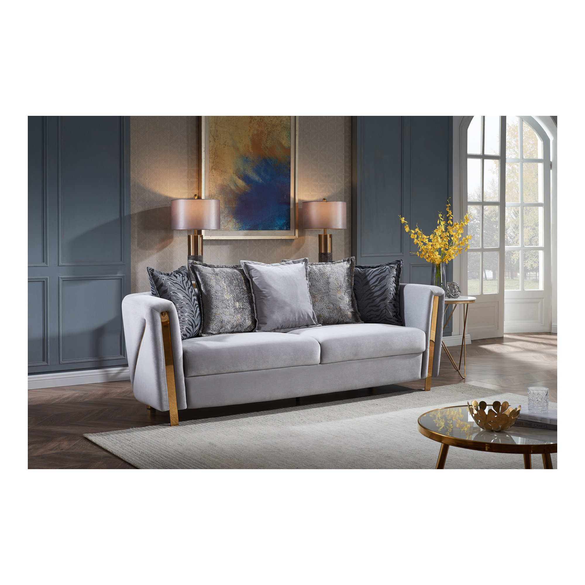 Everly Quinn Majestic Shiny Thick Velvet Fabric Upholstered Sofa Made ...