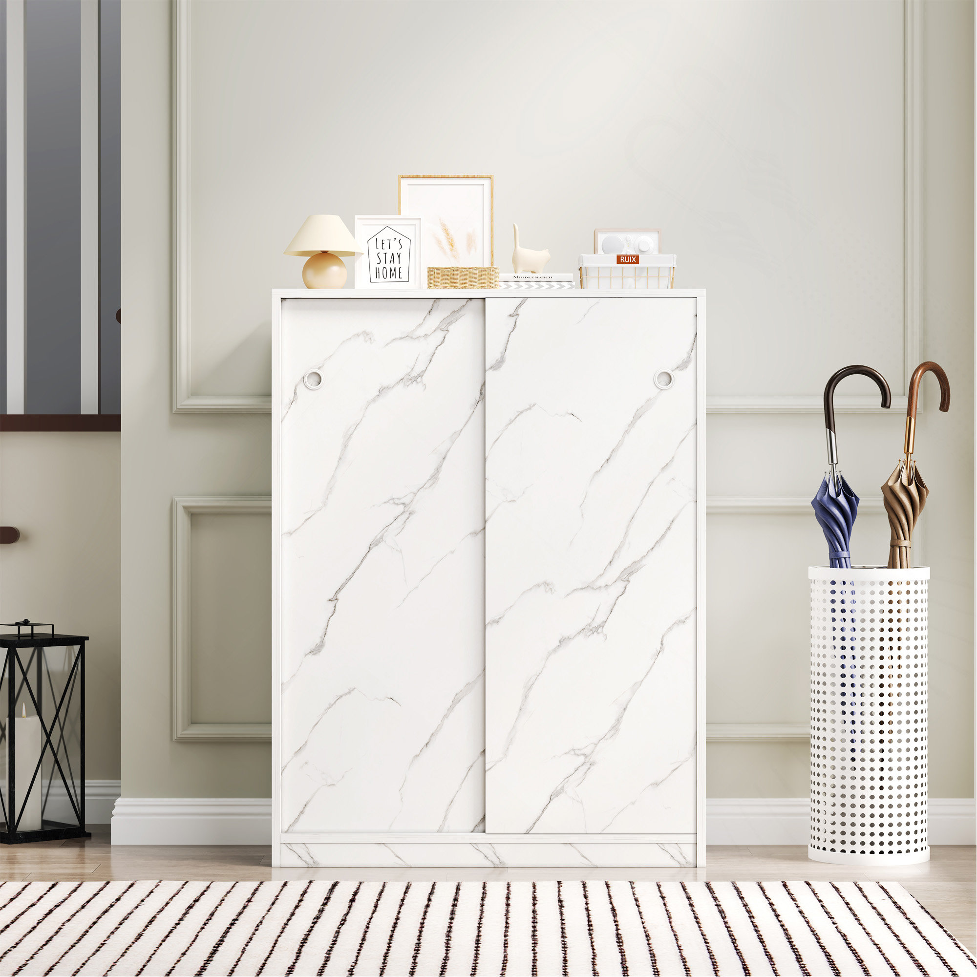 Ivy Bronx Marble White Shoe Cabient With Sliding Door Have 6 Layers Can ...