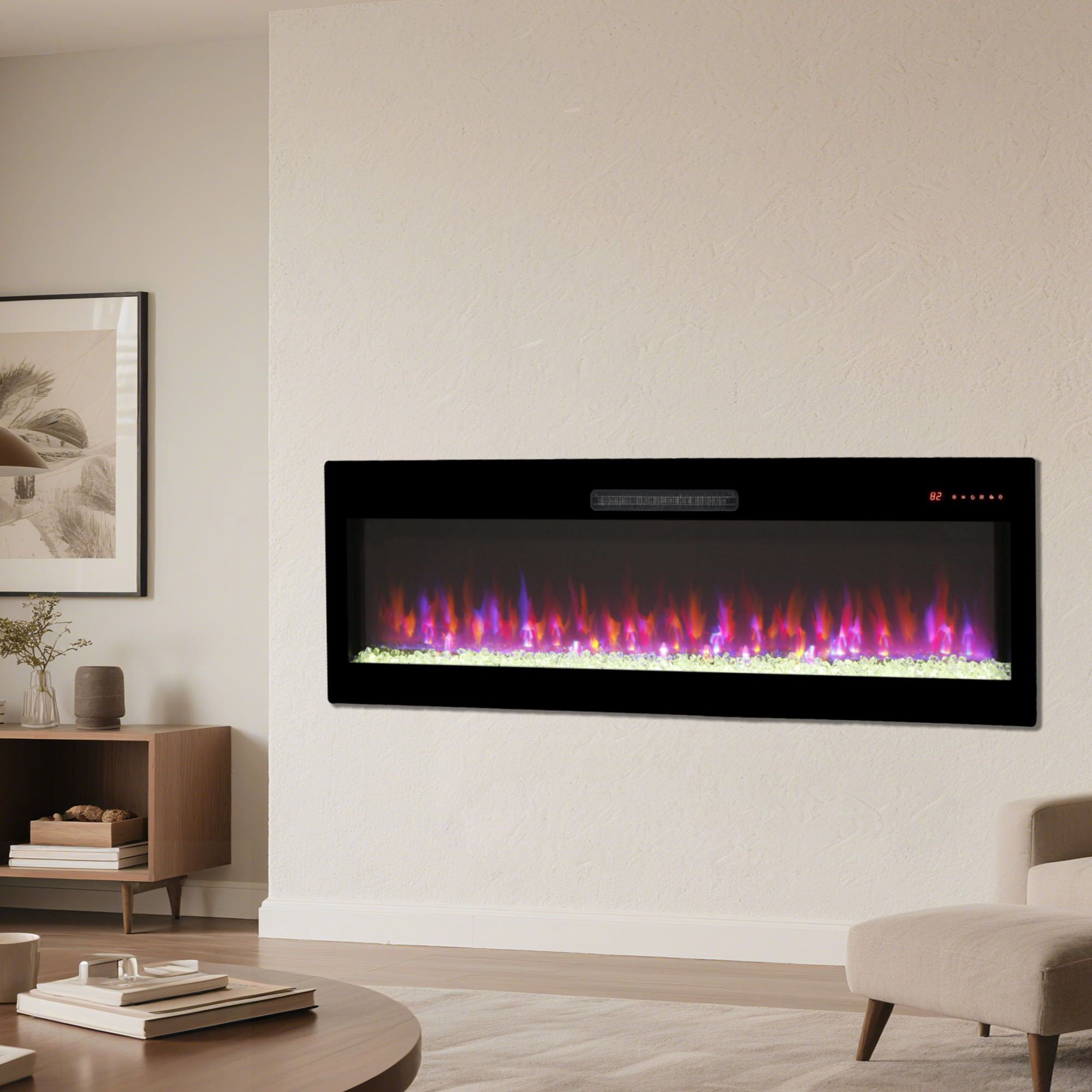 Ebern Designs Smart Wifi-Enabled Electric Fireplace Heater, Recessed In-Wall And Wall-Mounted ...