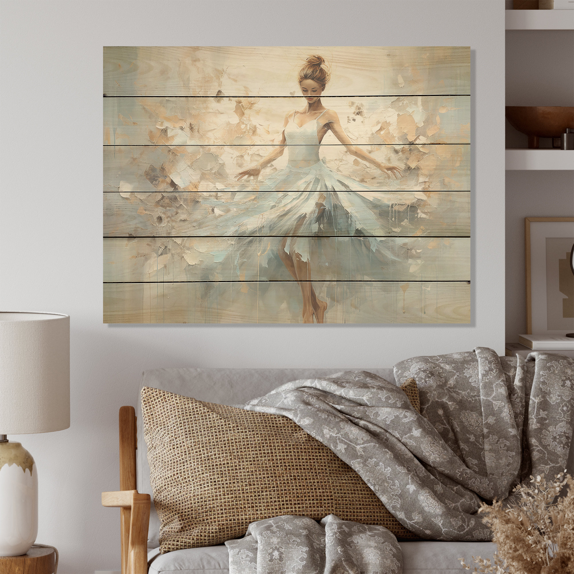 Lark Manor™ Blue Gold Minimalism Ballerina - Ballet Wood Wall Art On ...