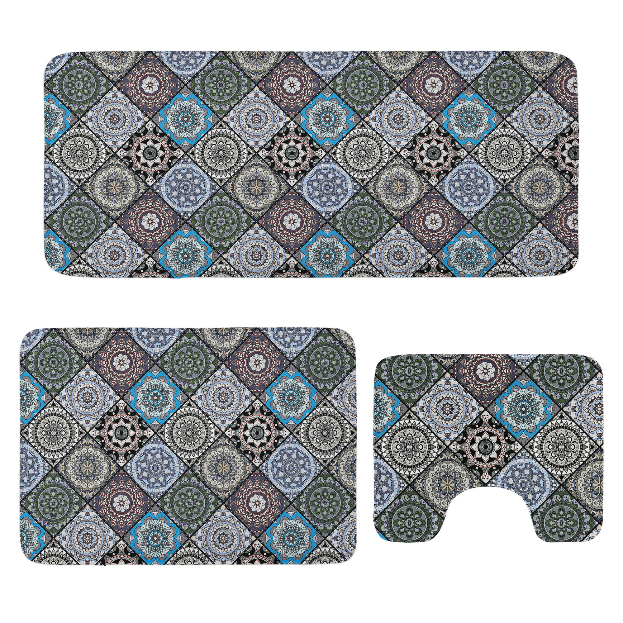 East Urban Home Moroccan Bathroom Rug Set 3 Pieces U-Shape & Rectangle ...