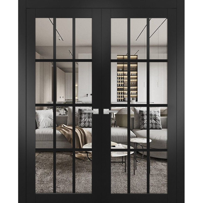 SARTODOORS Felicia Clear Glass Wood French Black Doors & Reviews | Wayfair